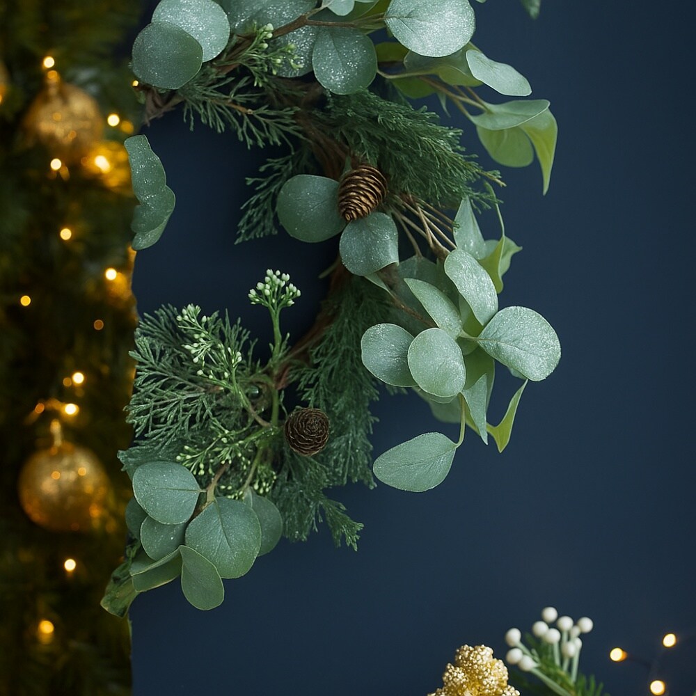 Upsimples 2 Pack 14.2 Inch Farmhouse Eucalyptus Wreath Green Multi ...