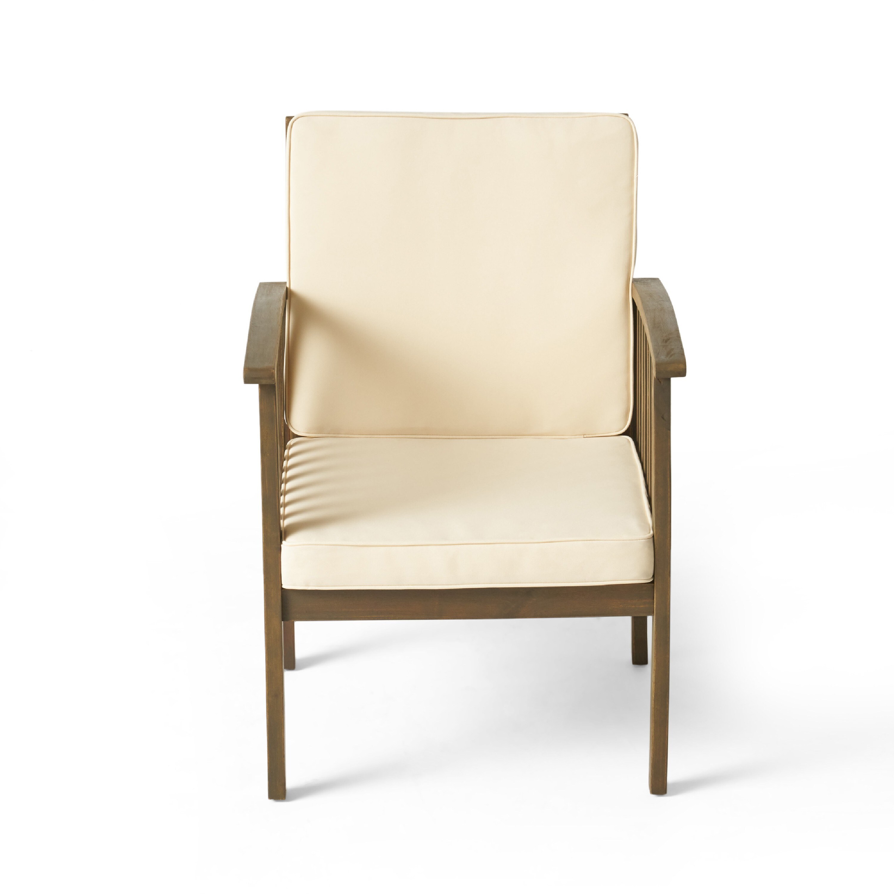 Benzara Patio Chairs Set of 2 Brown and Cream Wood Frame Stationary Bar ...
