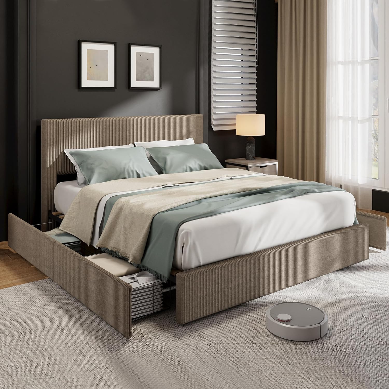 Garvee Bed Frame Queen Size Platform Bed with 4 Storage Drawers ...