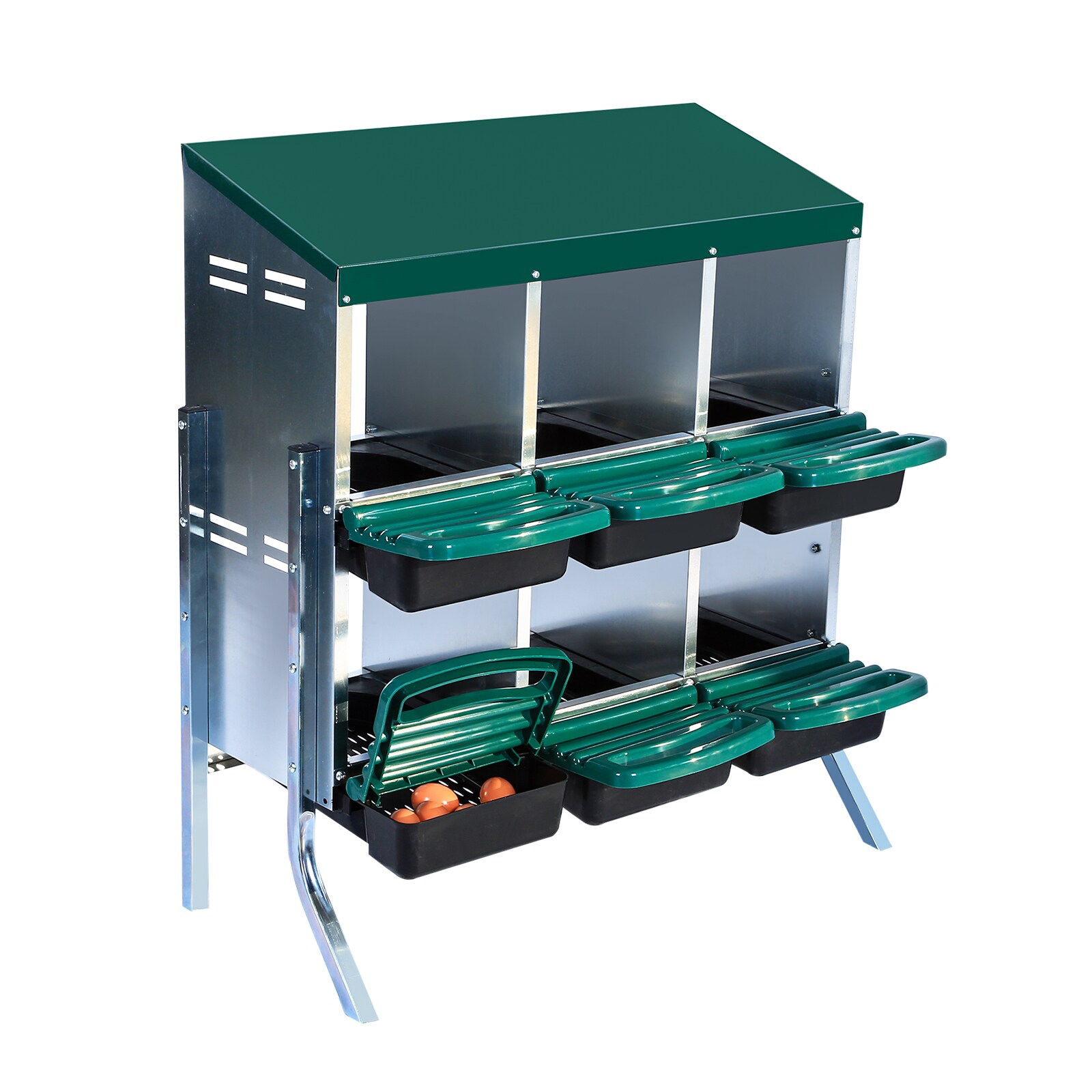GarveeLife 6 hole 2 layer green chicken nesting box roll away egg ...