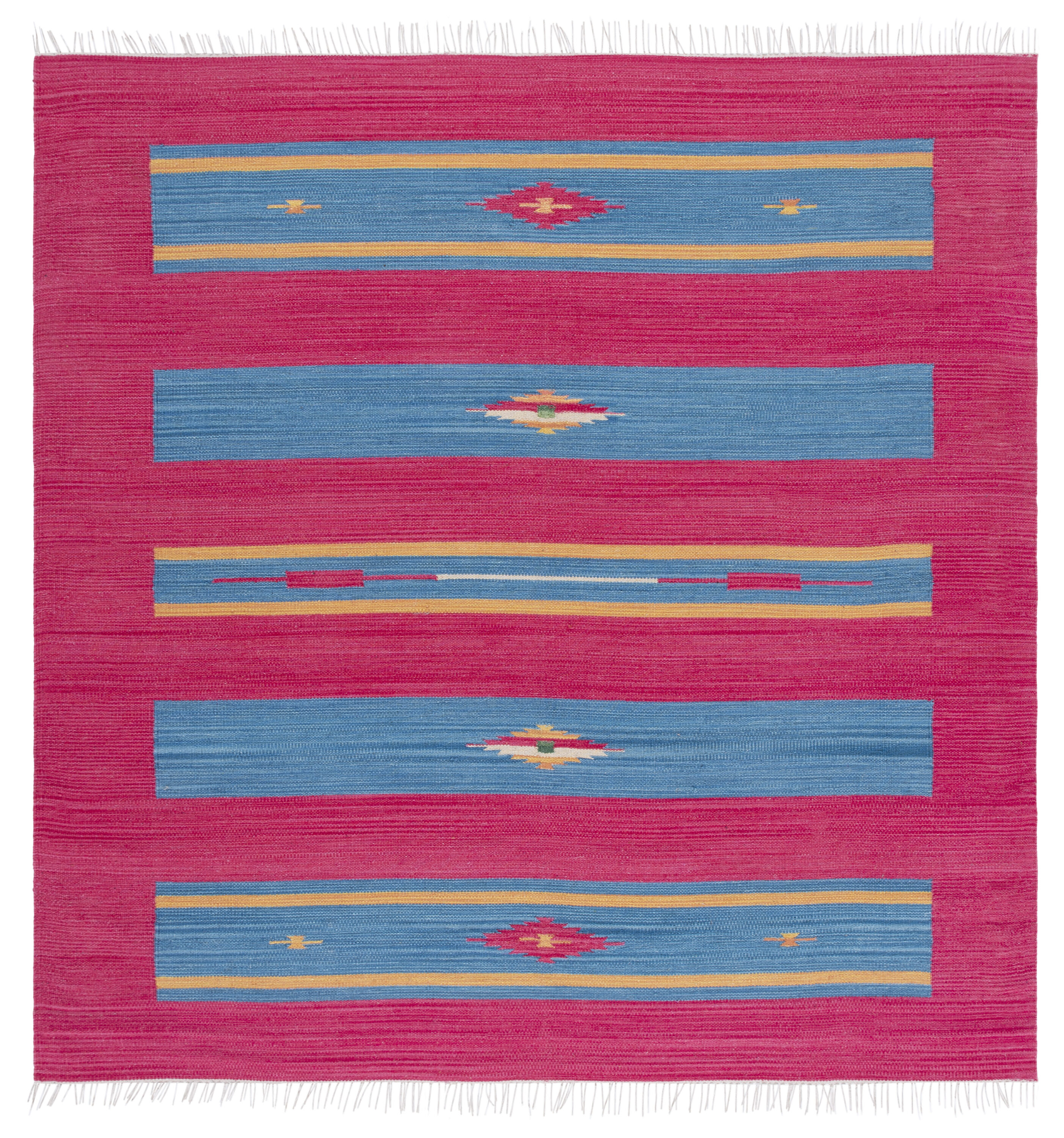 Safavieh Montauk 551Q Red Blue With Fringes 6 x 6 Square Area rug in ...