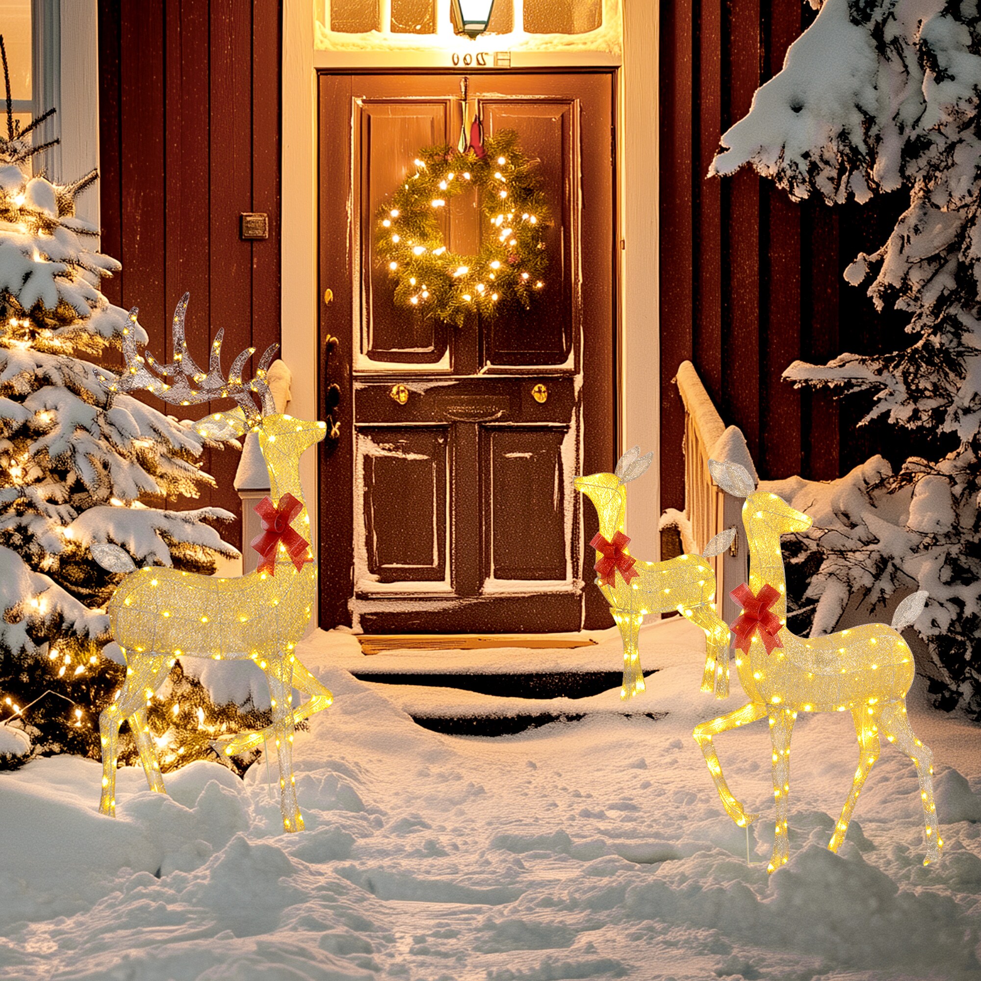 GDFStudio Outsunny 4.5ft 3-Piece Light Up Christmas Deer Family Set of ...