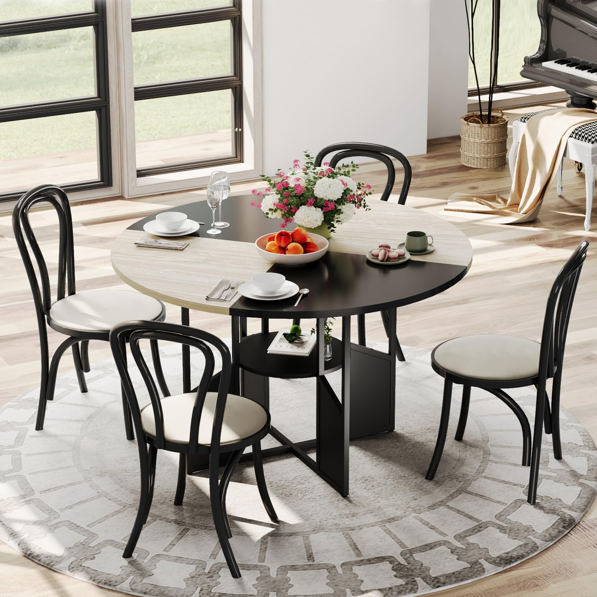 IdealHouse Modern Round Side Table Triangular Metal Frame Compact ...