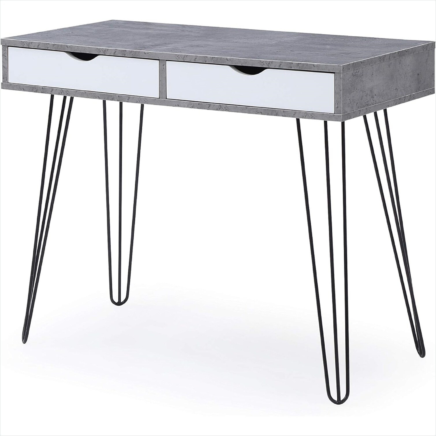 Watnature Small Writing Desk with 2 Drawers Modern Marbling Design in ...