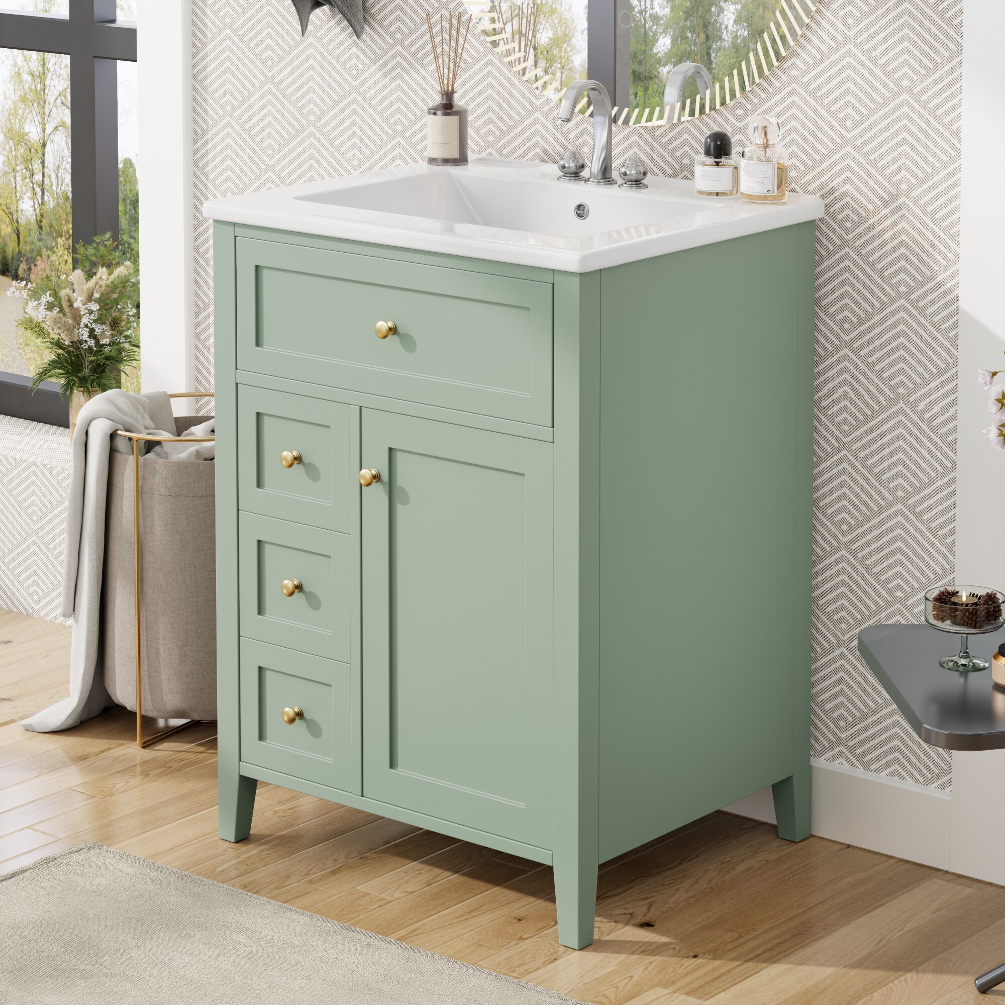 Dexmalle 24-in Light Green Freestanding Single Sink Bathroom Vanity ...