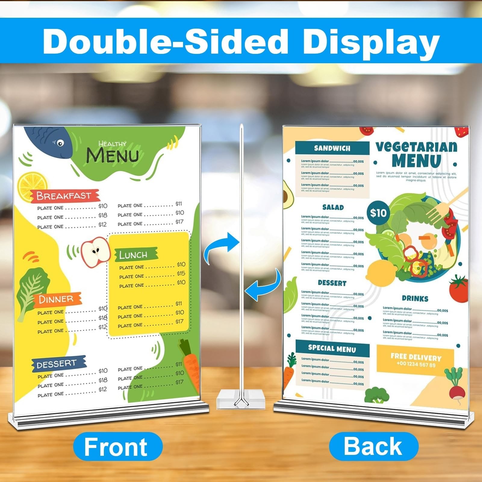 Phyfalip Clear Acrylic Sign Holder 8 5 x 11 Inch Double Sided Table Top ...