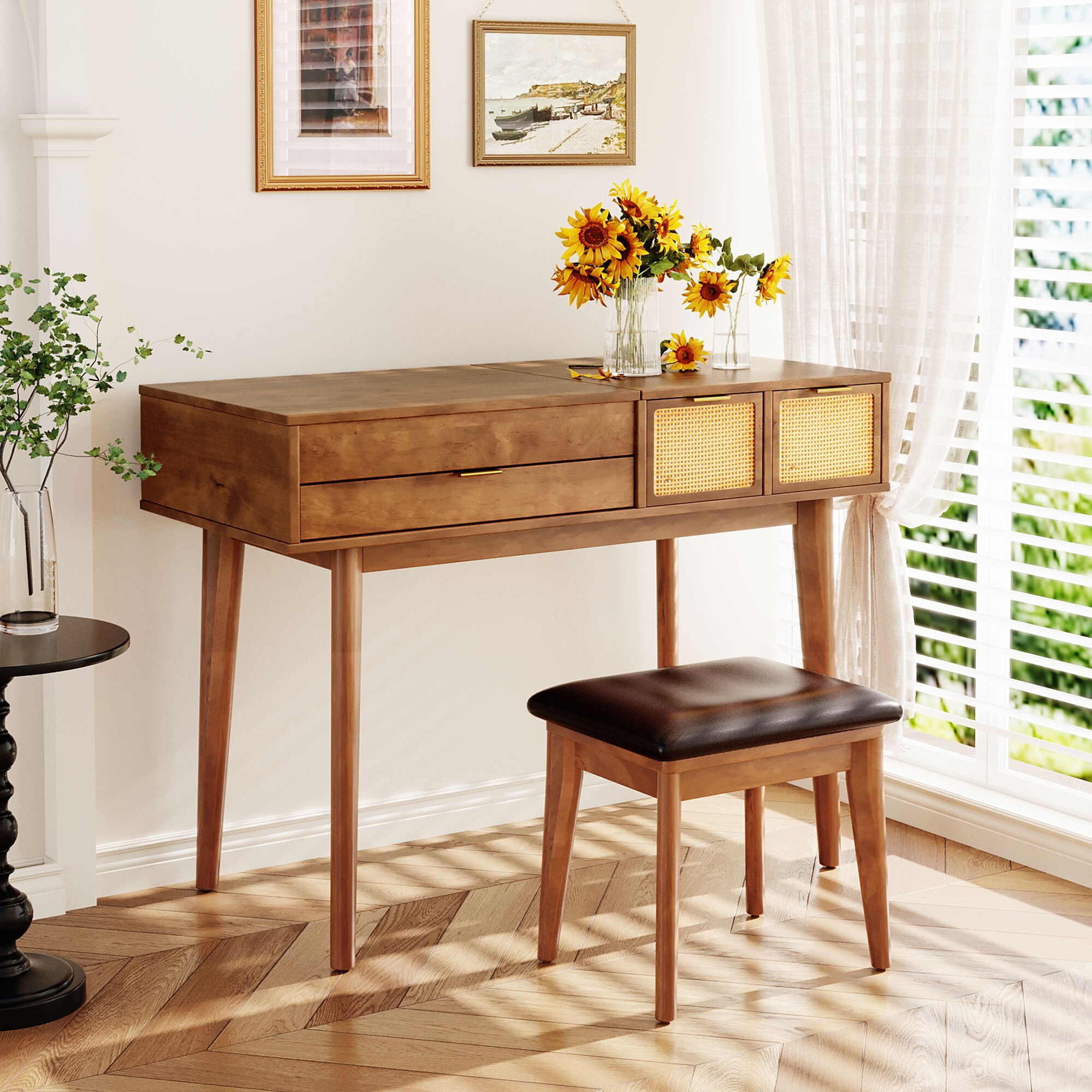 ZAKLOOP 51.4-in H Brown Rectangular Makeup Vanity Stool in the Makeup ...