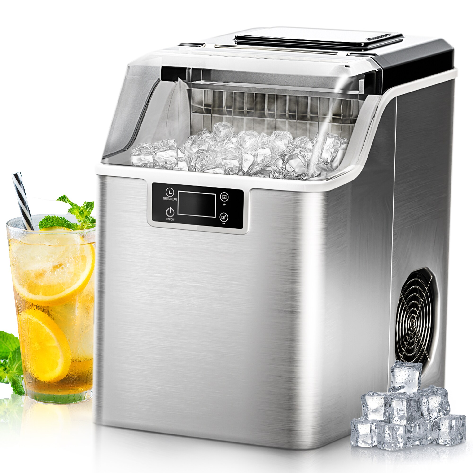 SIMZLIFE 40-lb Countertop or Portable Cubed Ice Maker (Sliver) in the ...