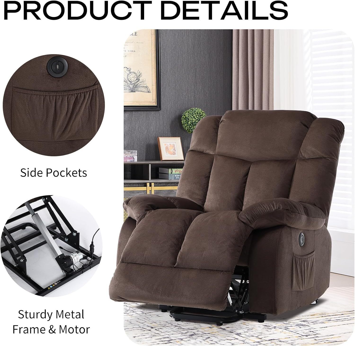 Canmov Power Lift Recliner Chair with Overstuffed Design for Elderly ...