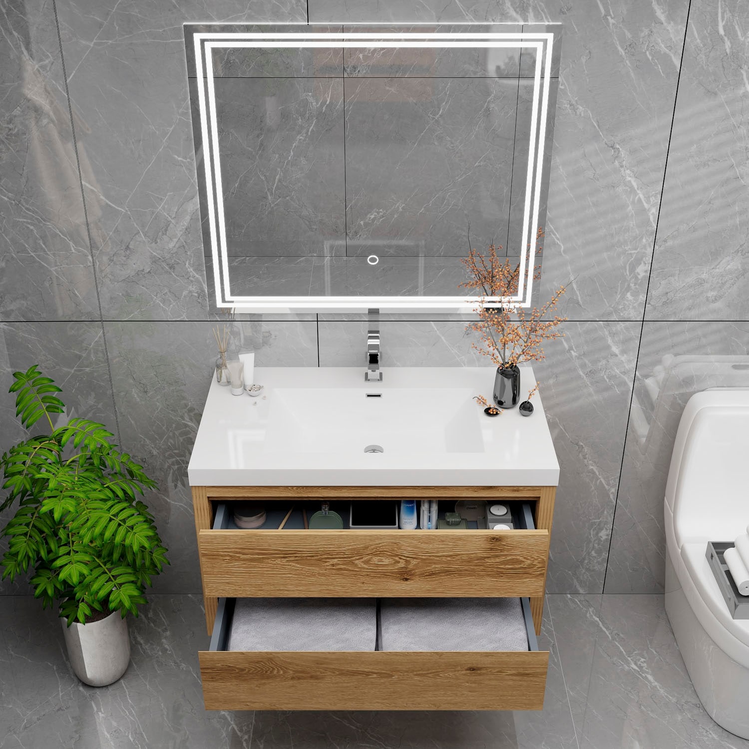 BV Better Vanity Louis 36-in Yellow Wood Single sink Floating Bathroom ...