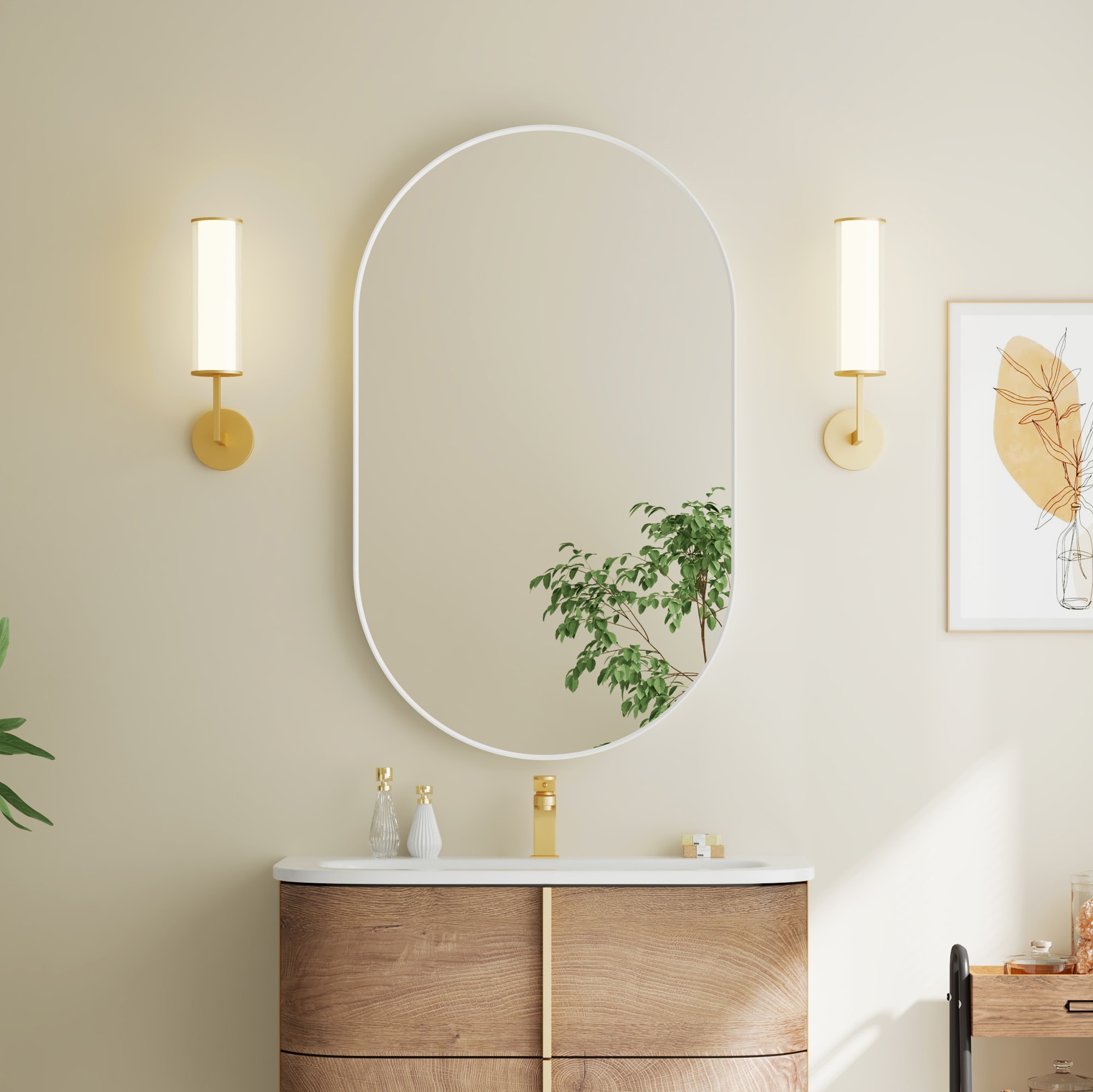 Iseryn MR 24-in W x 40-in H Oval White Beveled Vanity Mirror in the ...