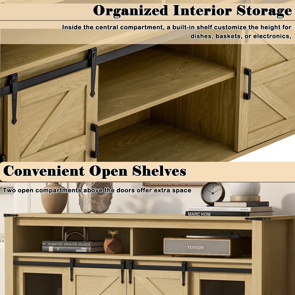 GlasFlength 59 Sideboard with Sliding Barn Door and Mesh Panels ...