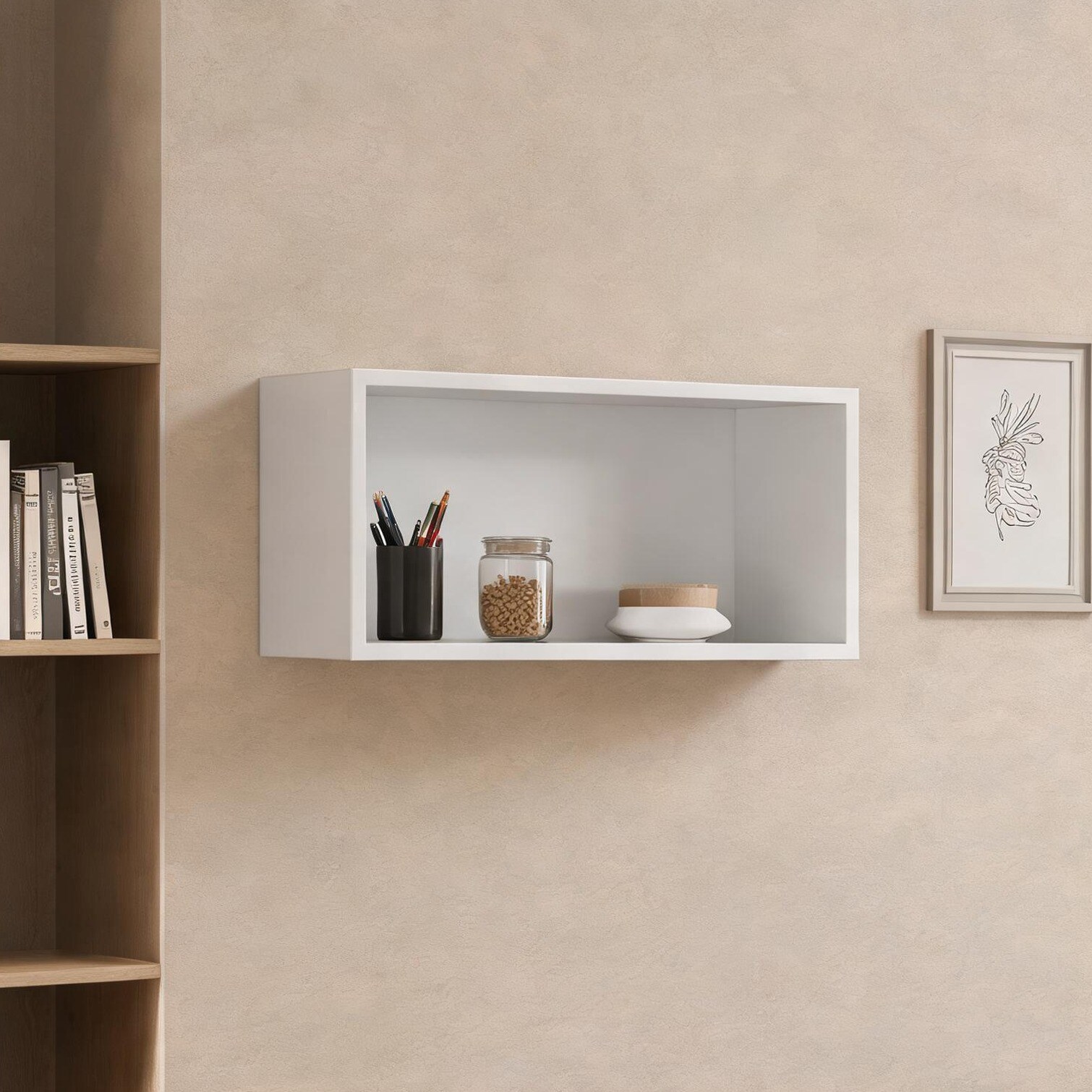 Watnature Open Wall Cabinet 30 Wide Classic White Particle Board Space ...