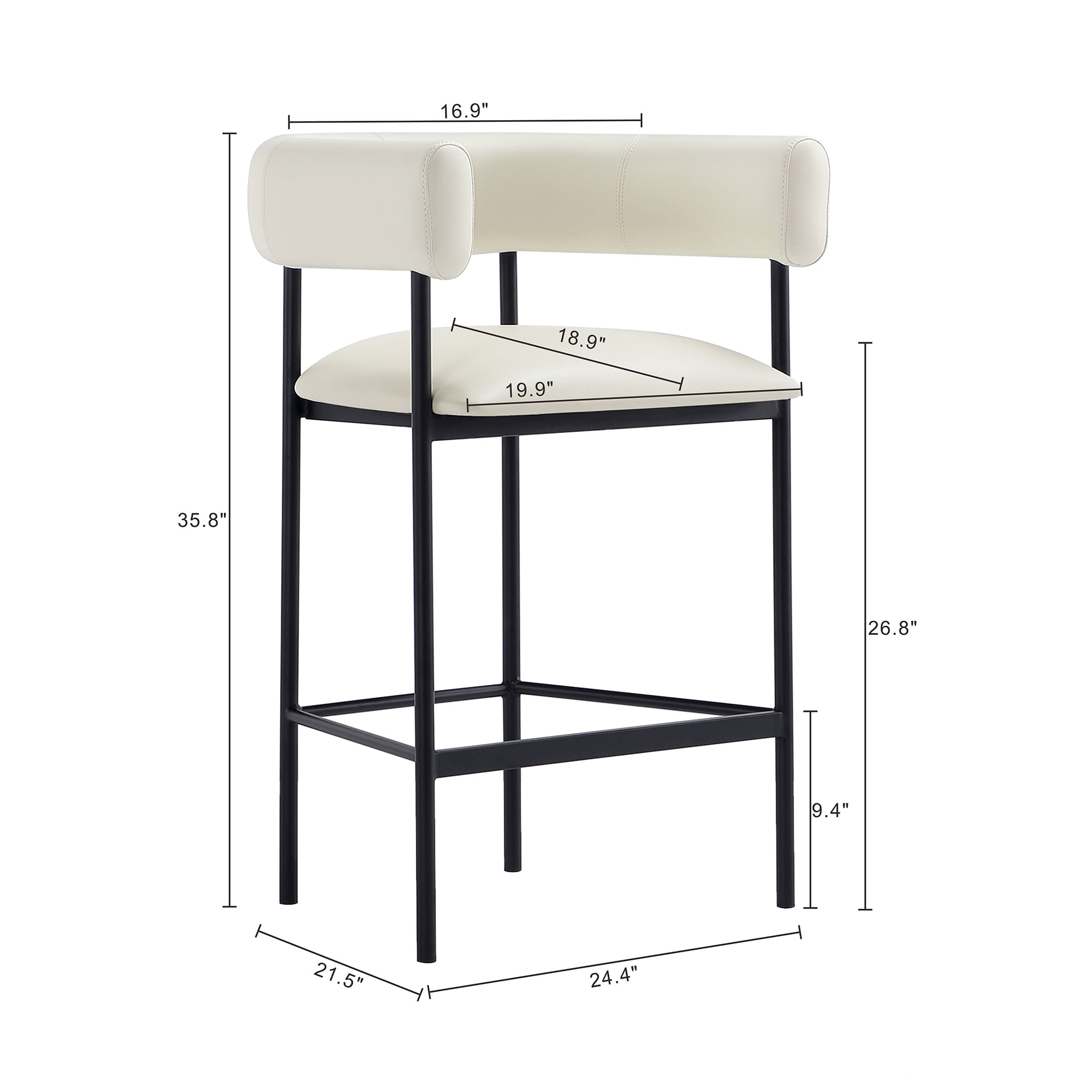 Manhattan Comfort Ivory 26.8-in H Counter height Upholstered Metal Bar ...