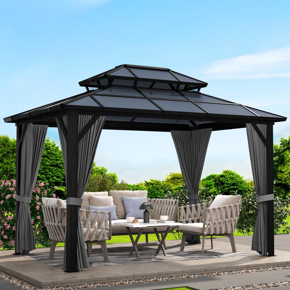 Garvee Double Roof Gazebo 10 X 12 PC Canopy Gazebo with Mosquito ...