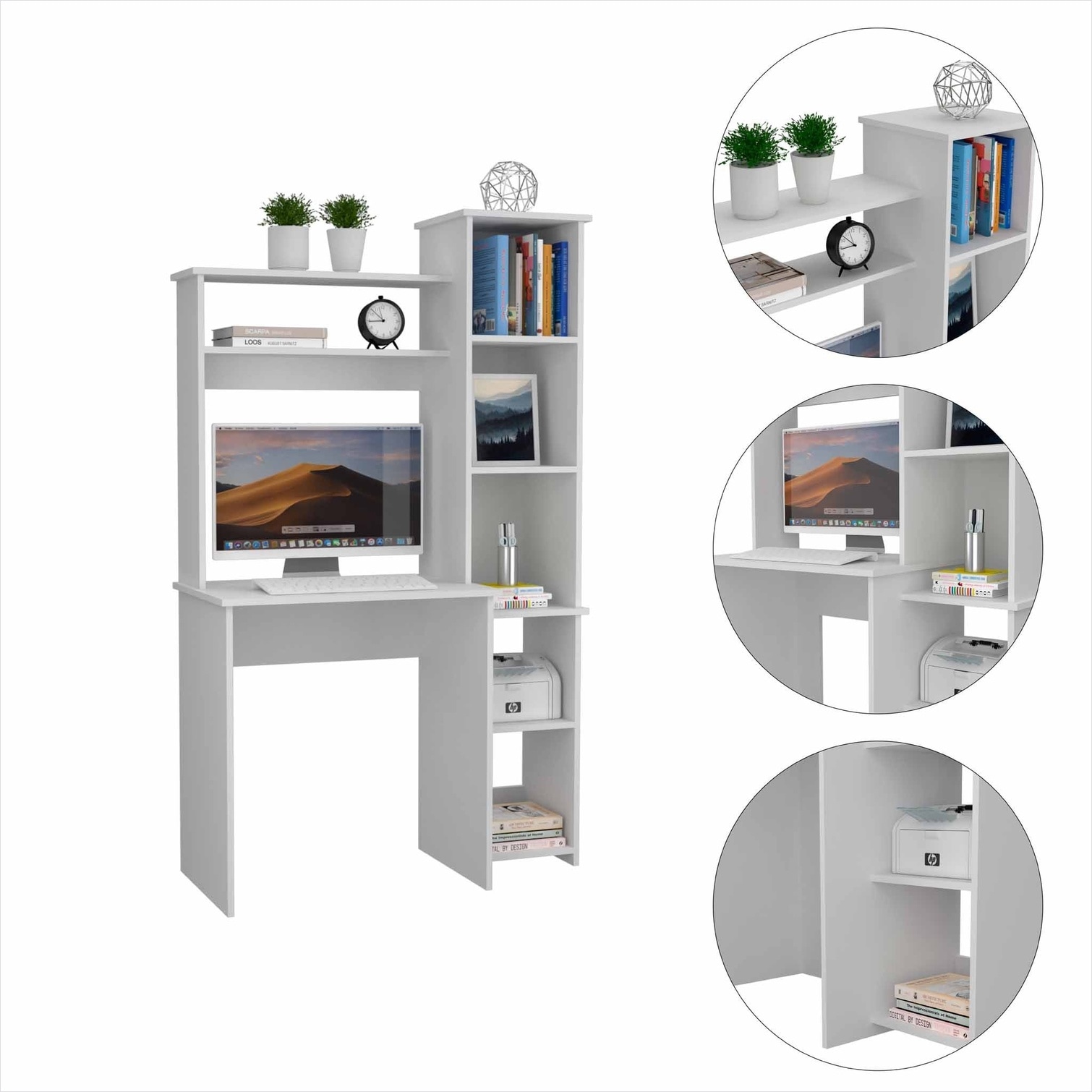 Naturefalls Six-Tier Writing Desk with Engineered Wood Shelves in Soft ...