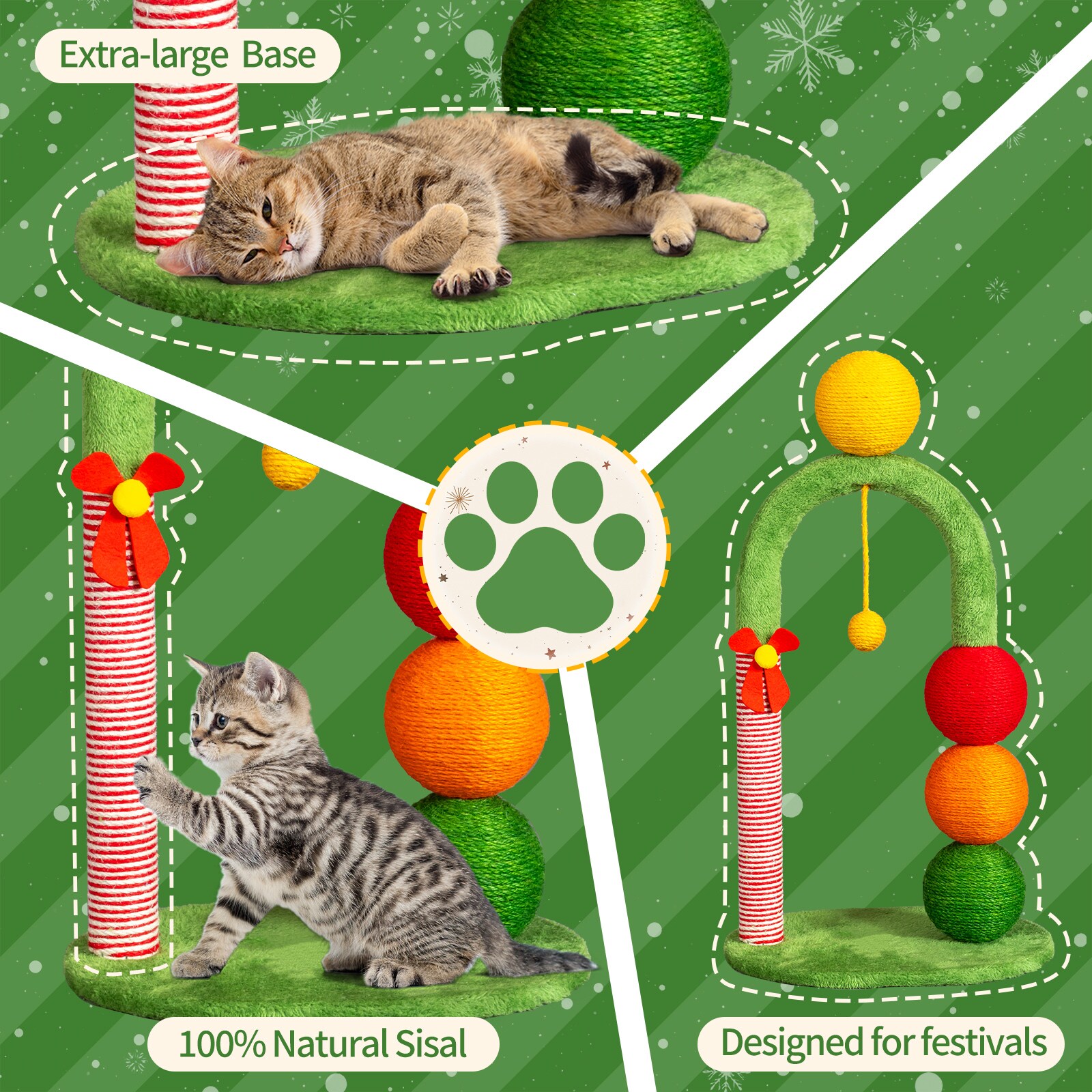Upsimples 29in Christmas Cat Tree Tower Holiday Arch Design with Candy ...
