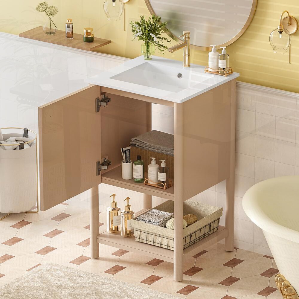 SunJet 20 Inch Bathroom Vanity with Ceramic Sink Freestanding Single ...