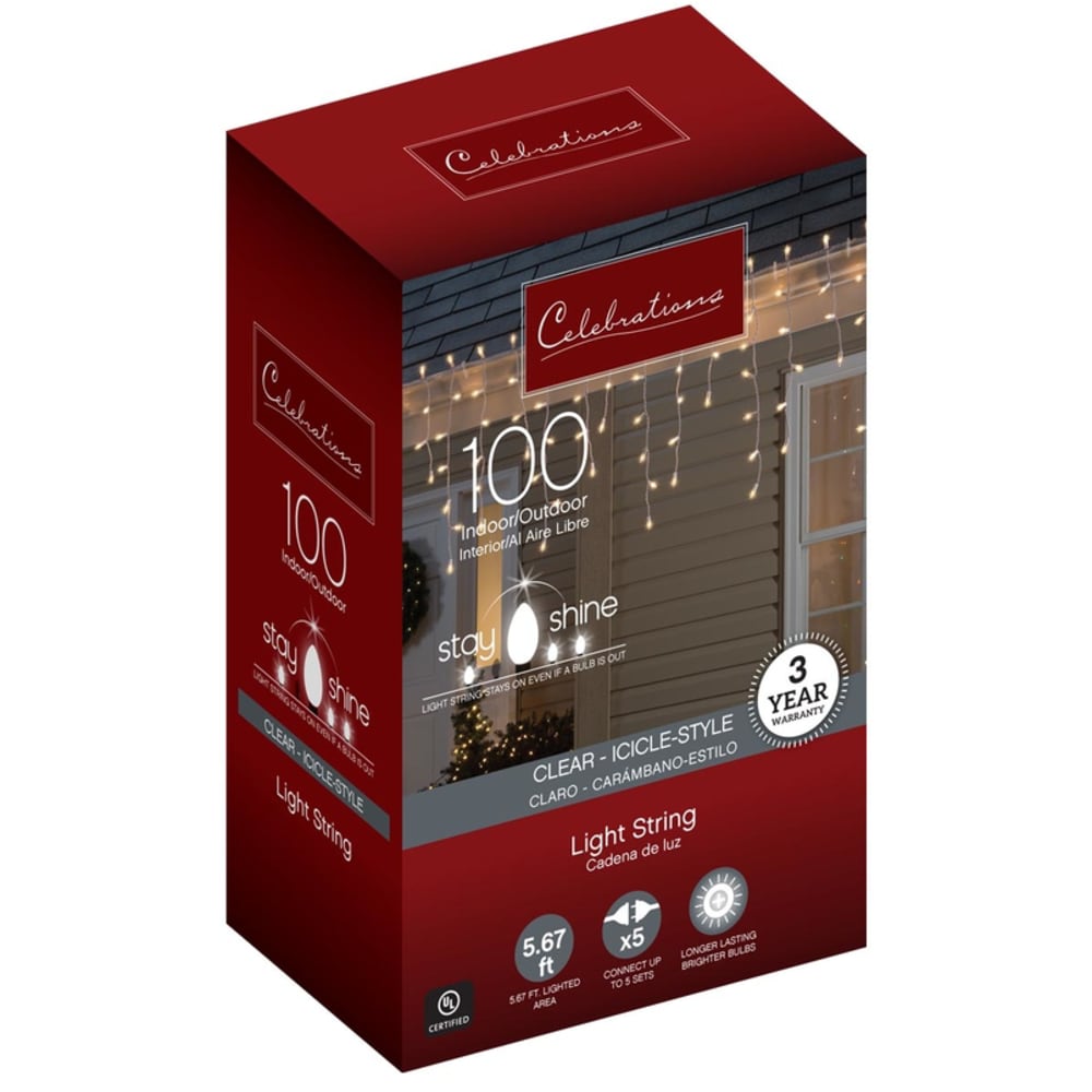 Celebrations Red Incandescent Mini Clear/Warm White 100 ct Icicle ...