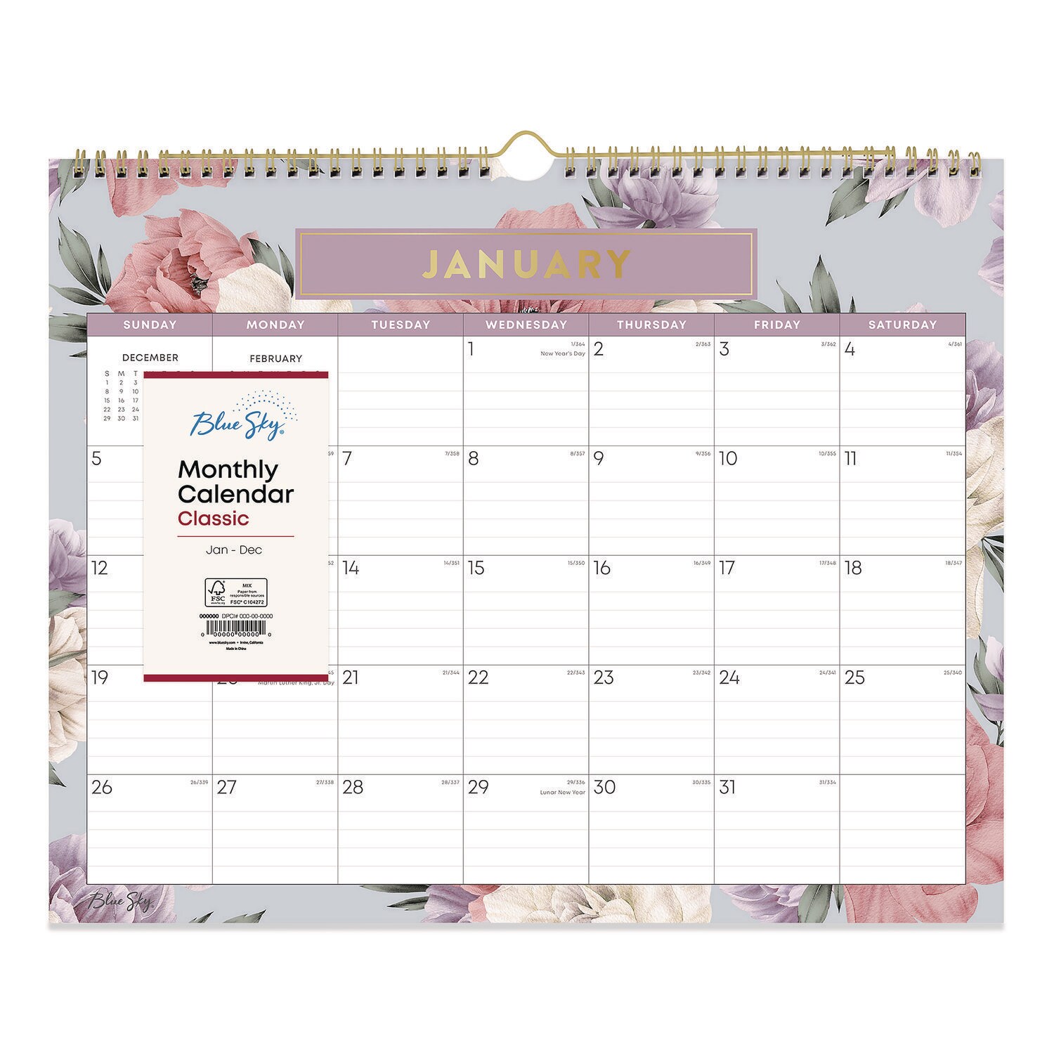 Blue Sky Tula Monthly Wall Calendar Floral Artwork 15 x 12 White ...