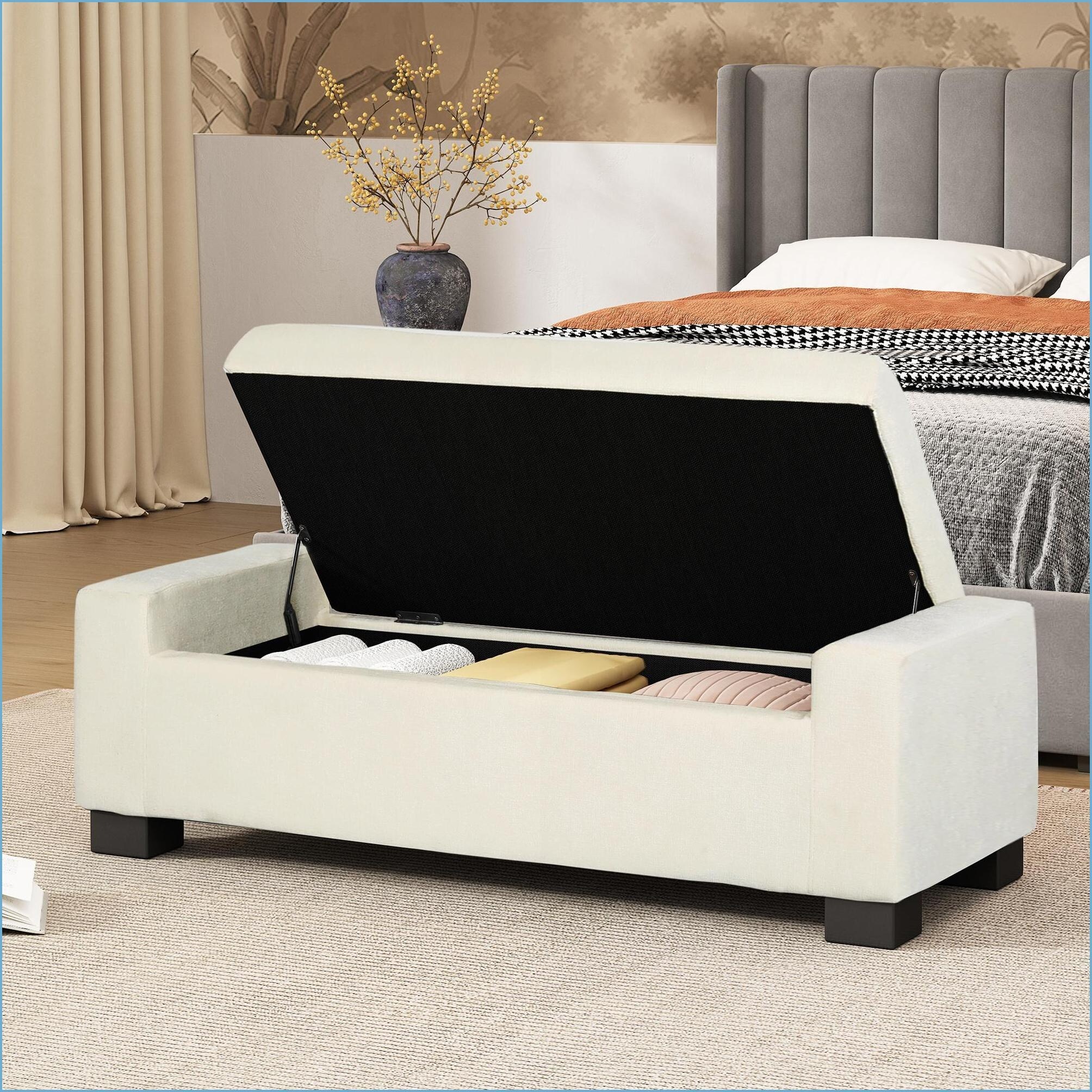 Watnature Ottoman Bench 50 Textured Fabric Storage Ottoman with Hinged ...