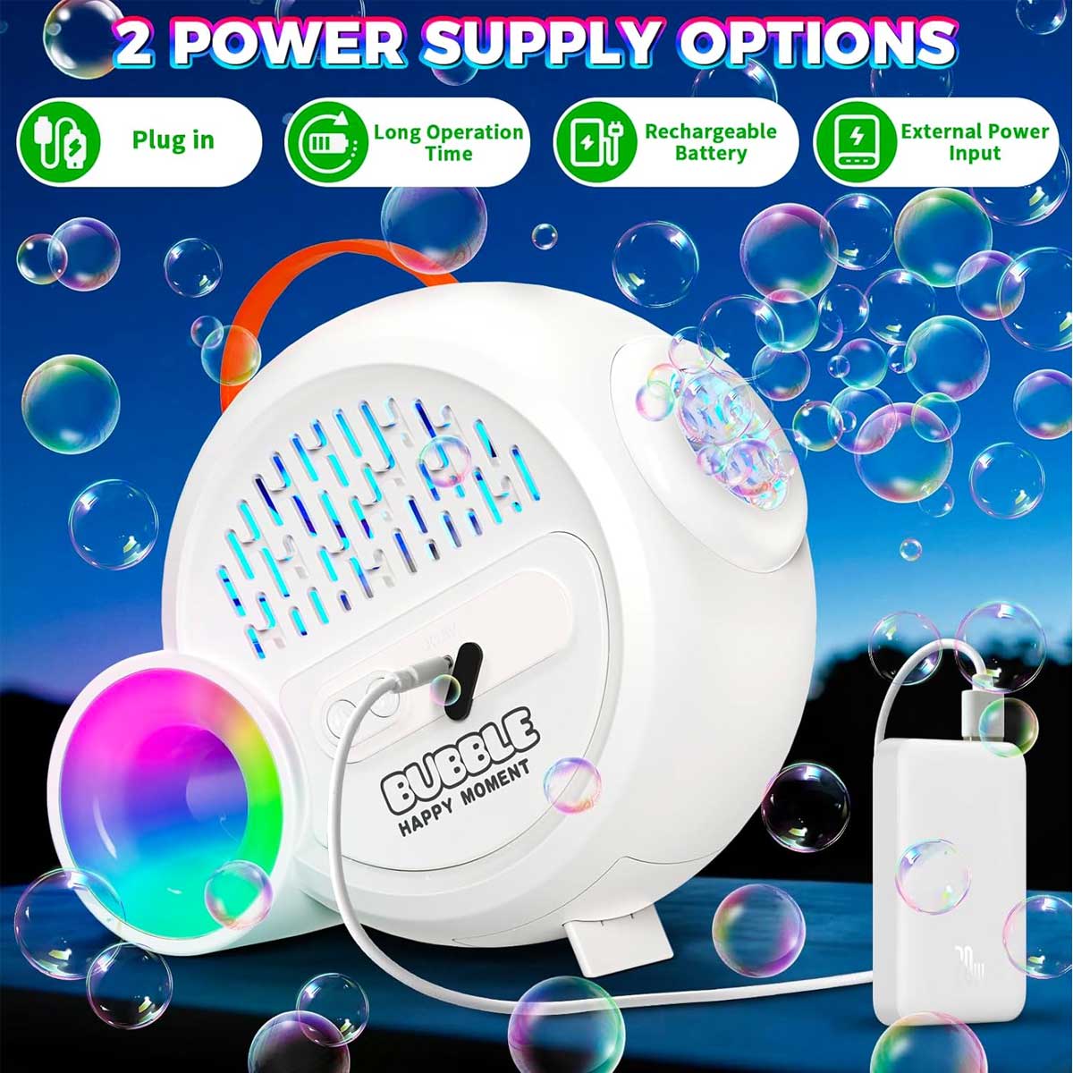 Aoibox Rechargeable Bubble Machine with RGB LED 16 Million Colors 20000 ...