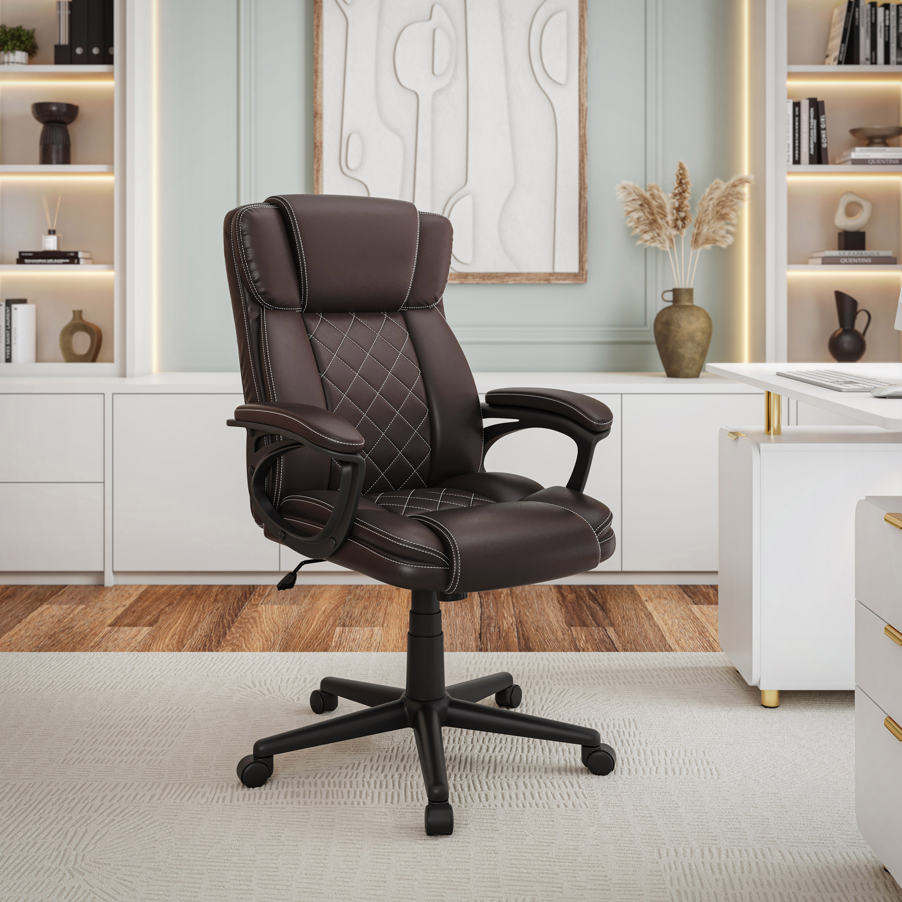 LUXEYARD Ergonomic Executive Office Chair High Back Brown Faux Leather ...