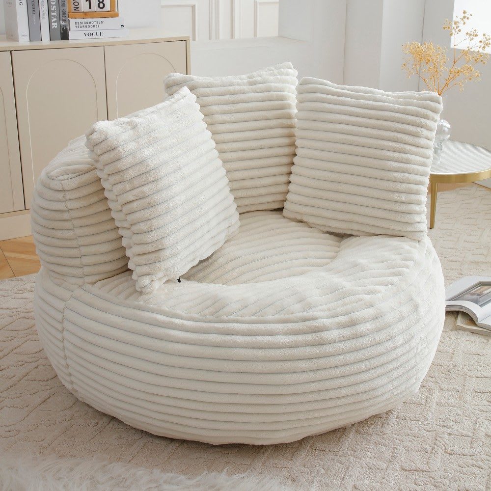 Coolbibila Oversized High Back Beige Corduroy Bean Bag Couch Chair with ...