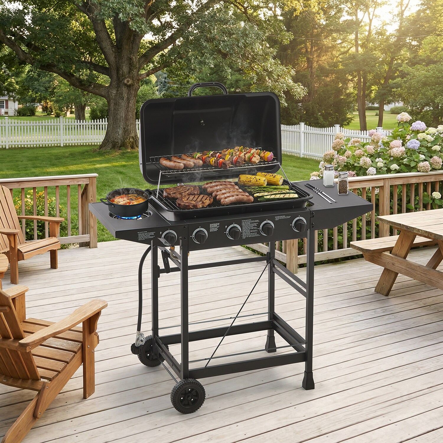 4 Burner BBQ Propane Gas Grill with Side Burner Grills & Outdoor ...