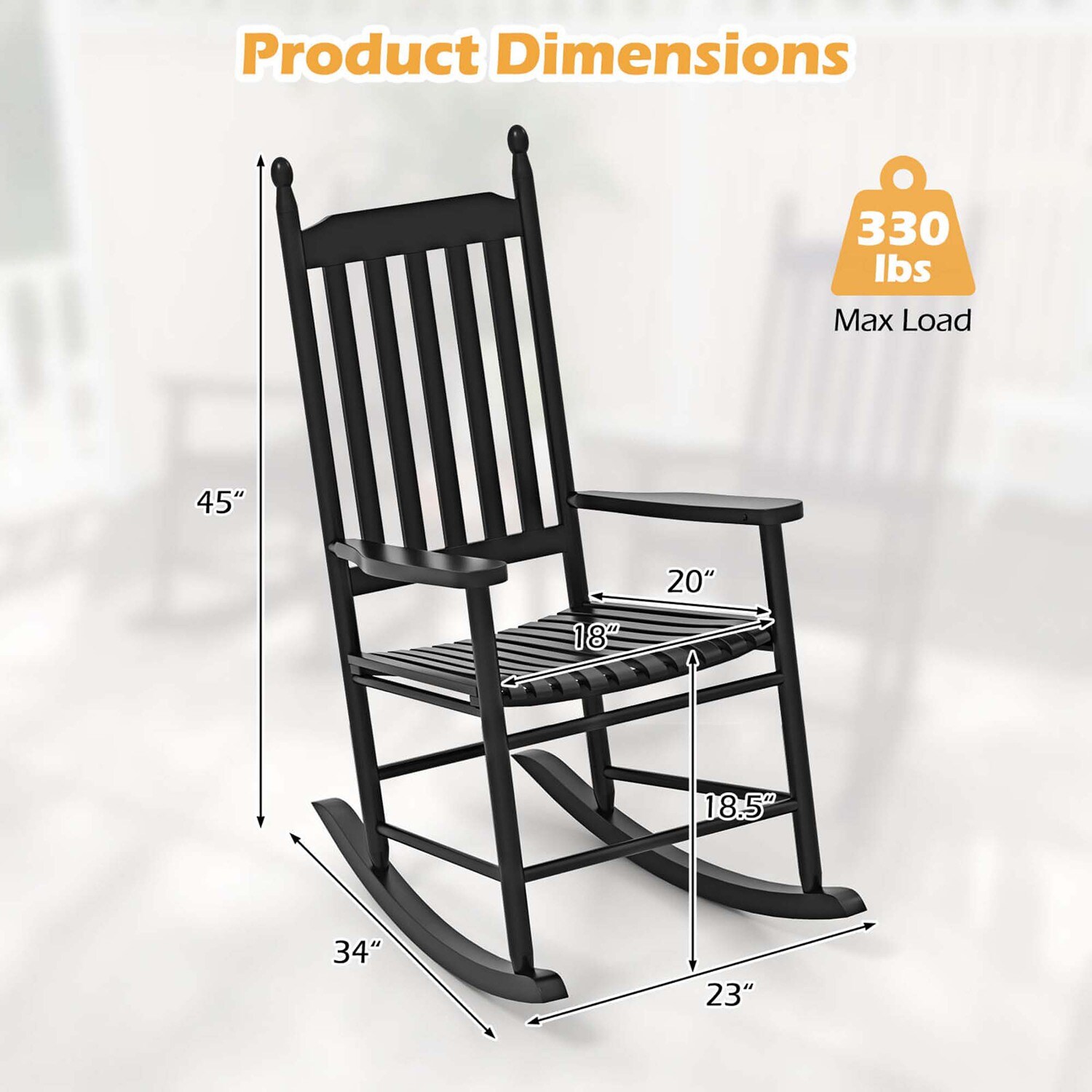 Costway Outdoor Wooden Rocking Chair with Solid Rocking Base Slatted ...