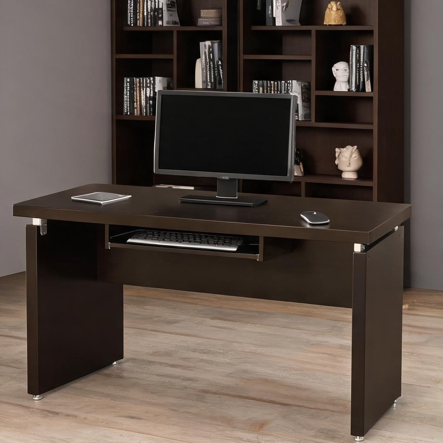 Watnature Brown wood-tone computer desk with sliding keyboard tray and ...