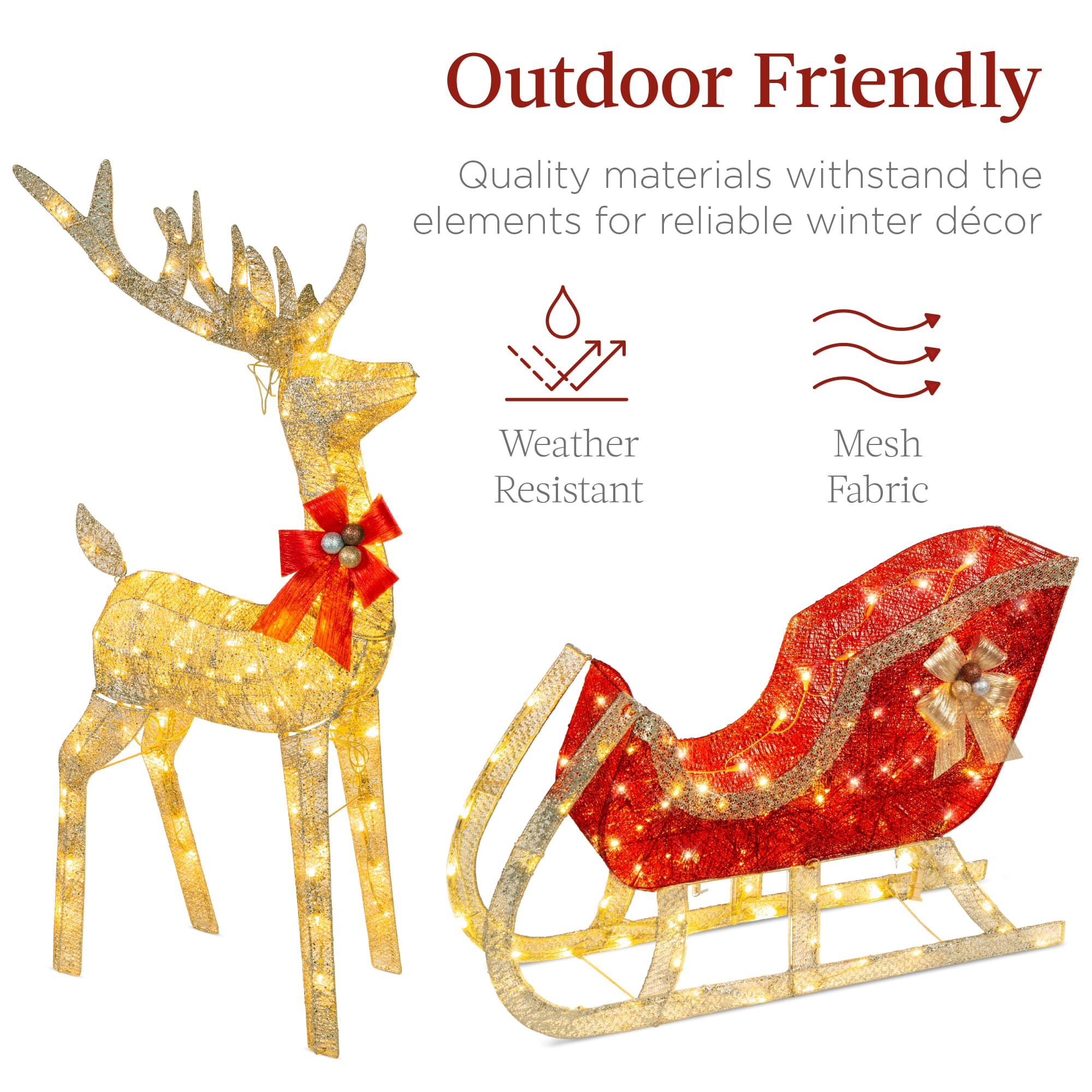 Best Choice Products Lighted Christmas 4ft Reindeer Sleigh Holiday ...