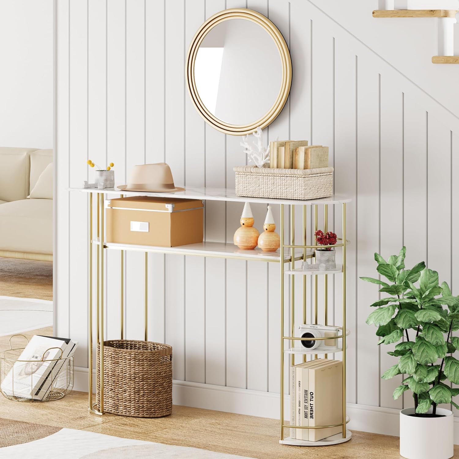 Qeetex Console Table Gold Sofa Tables Narrow Entryway Table with ...