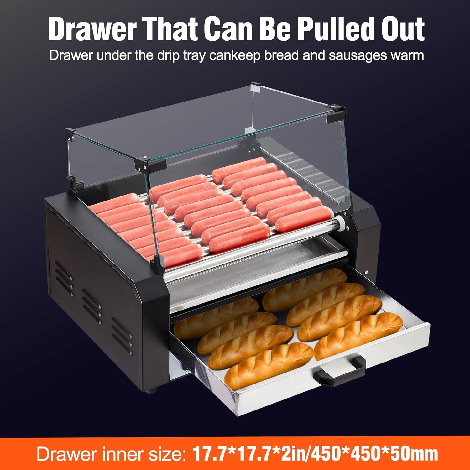 GAOMON Roller Hot Dog Grill 9 Roller 24 Hot Dog Capacity Stainless ...