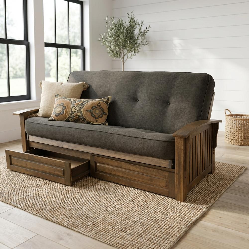 Kodiak Furniture Washington Frame-Rustic Walnut Finish-Linen Charcoal ...
