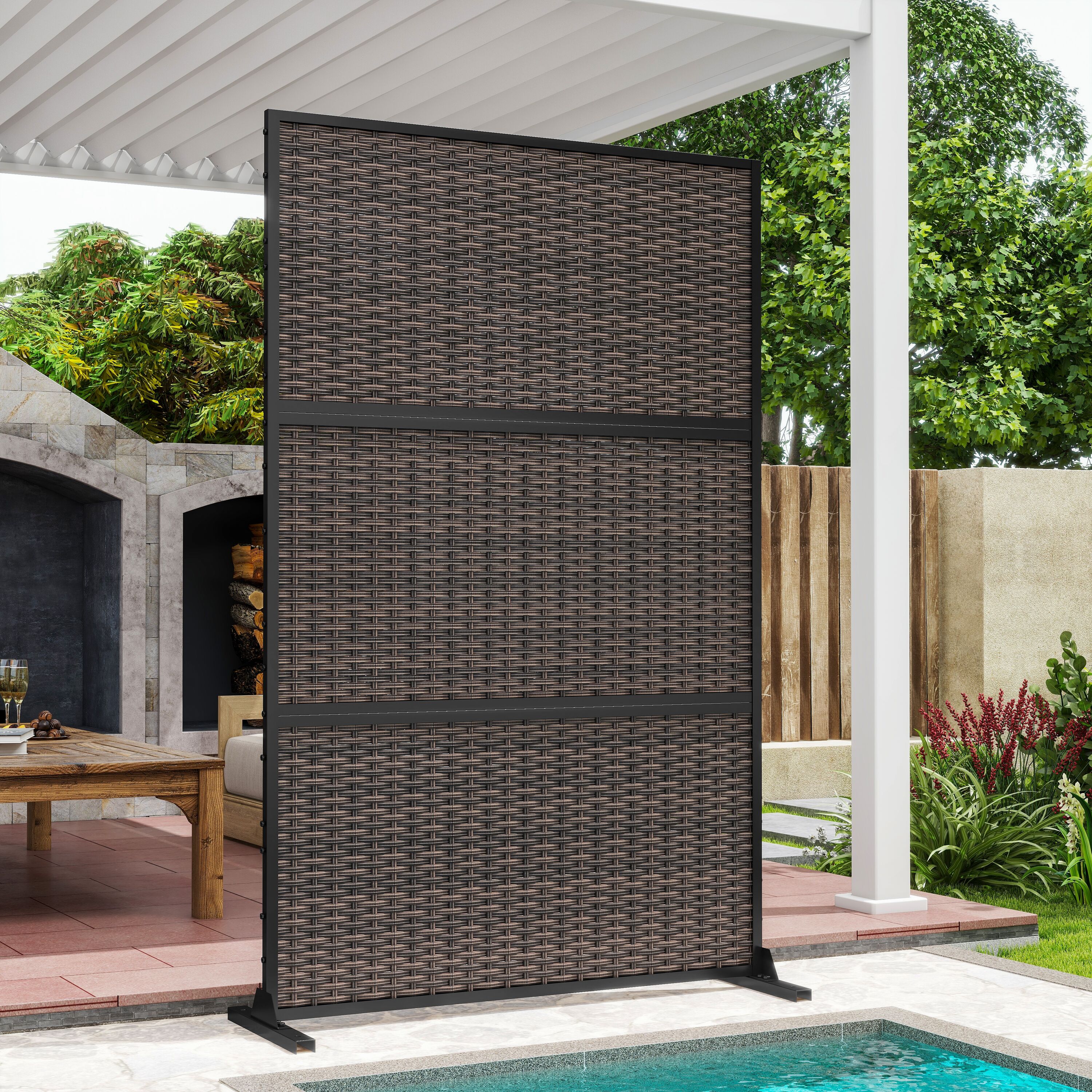 Dreamsidea 72 x 48 Privacy Screen Metal Fence Panel With Rattan Pattern ...