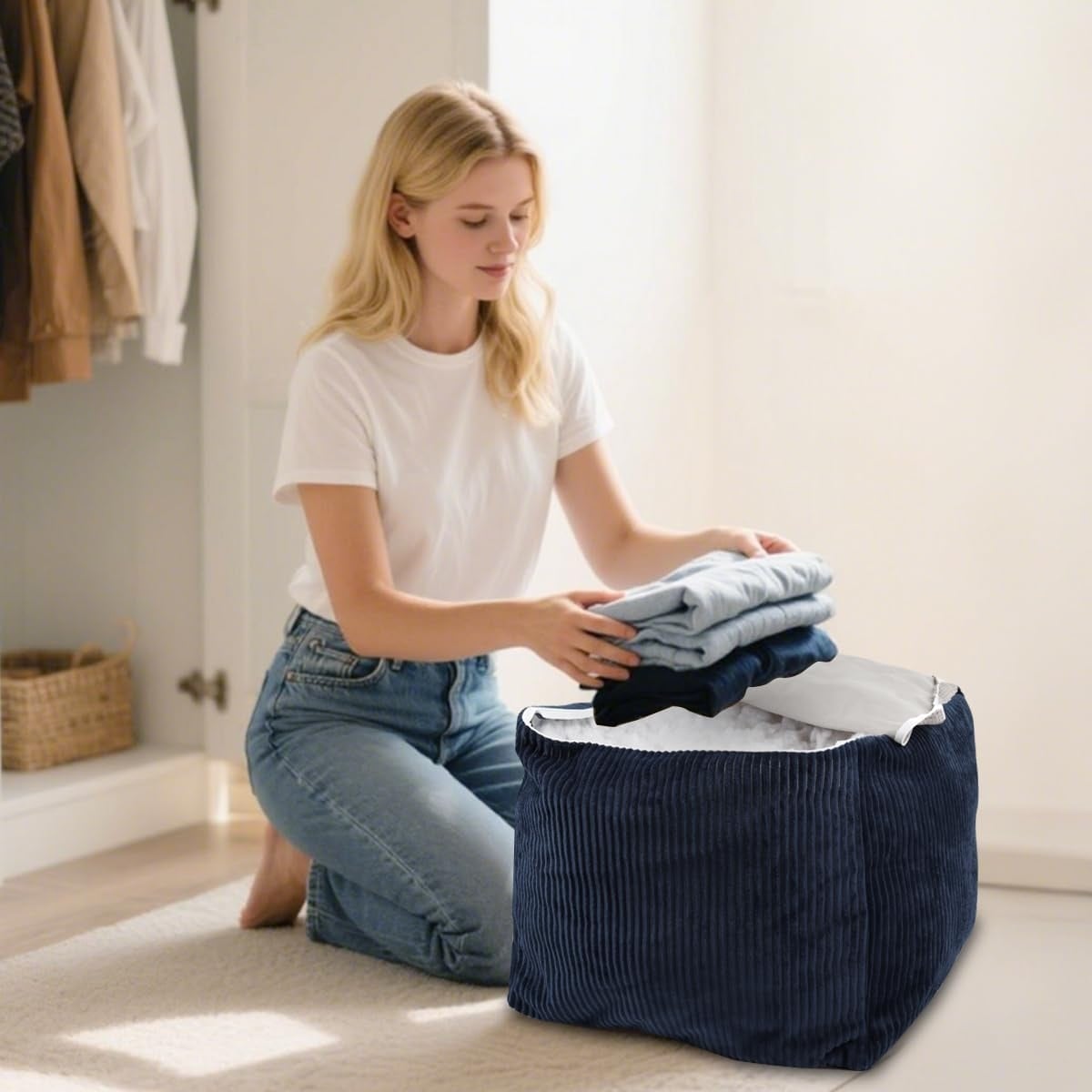 Lukvuzo 1 Piece 20 x 16 Inch Square Corduroy Pouf Cover Unstuffed ...