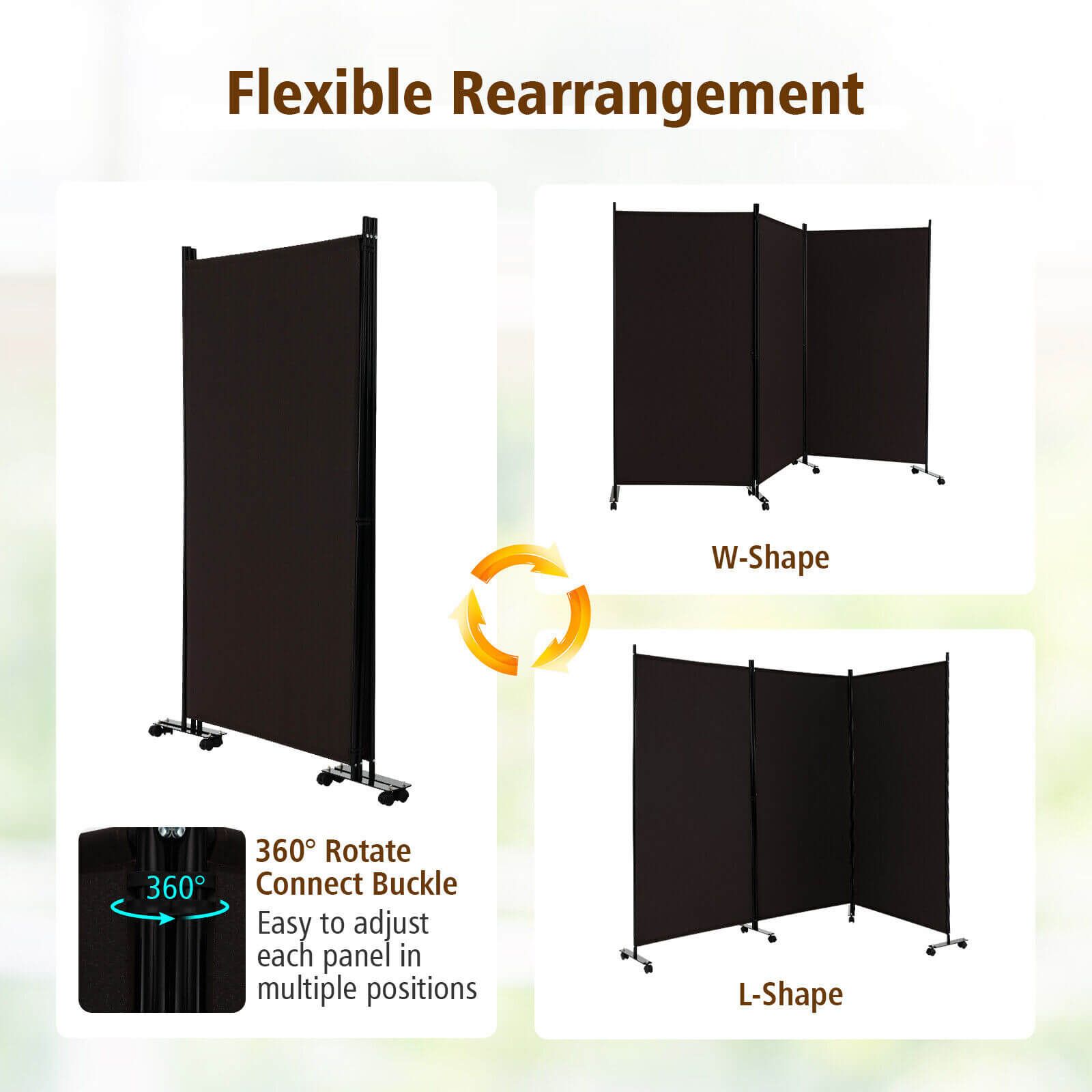 Slickblue Folding Modern Style 3-Panel Room Divider with Lockable ...