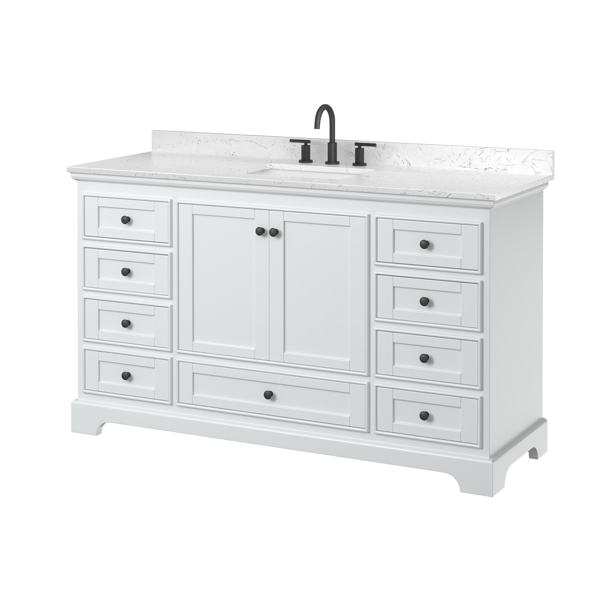 Wyndham Collection Deborah 60-in White with Matte Black Trim Undermount ...