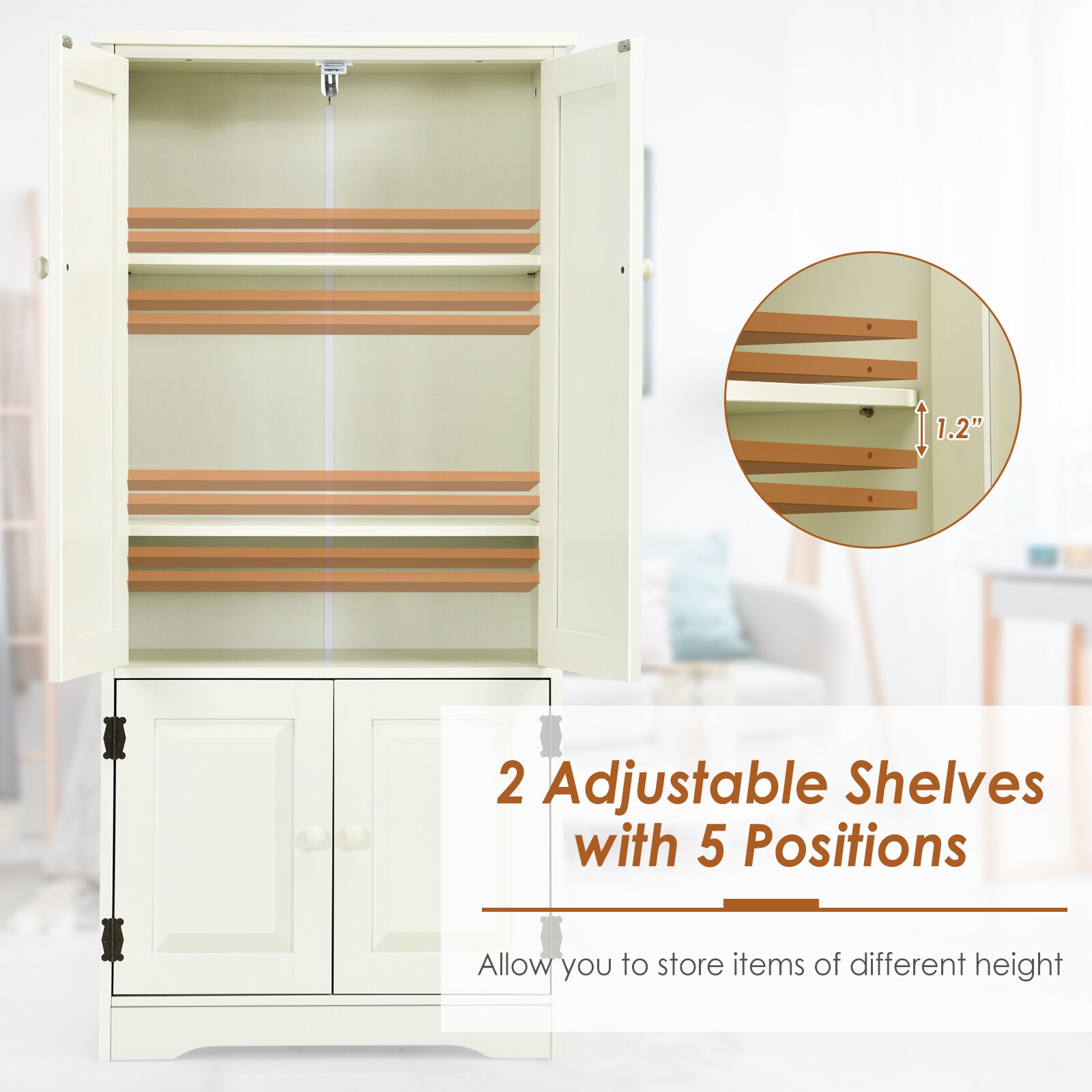 Volenca Antique Accent Storage Cabinet with 4 Doors and 5-Position ...