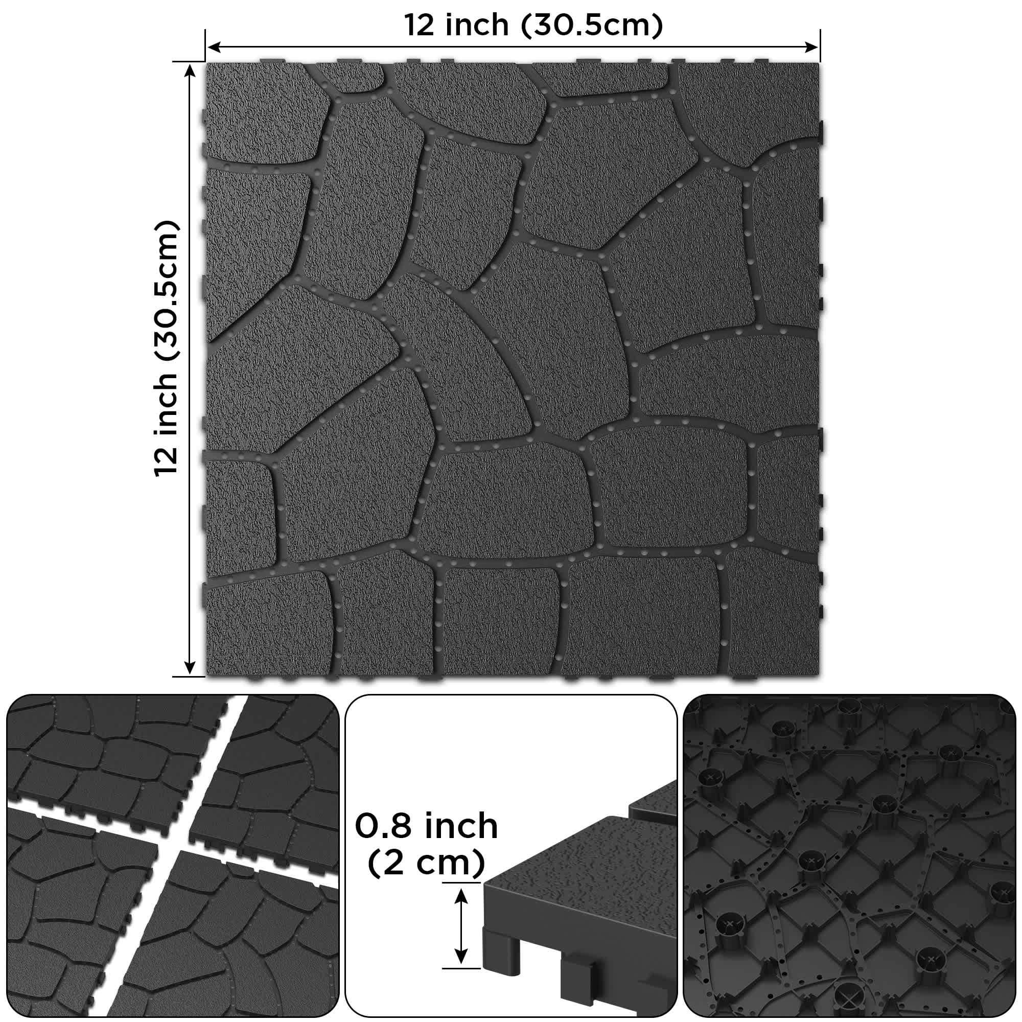 Misty Moon 44 Pcs 12 Inch Dark Gray New Stone Texture Patio Deck Tiles ...