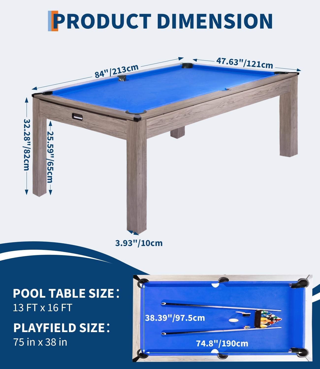 Garvee 7 FT Pool Table Blue Felt 84 inches Billiard Tables for Game ...