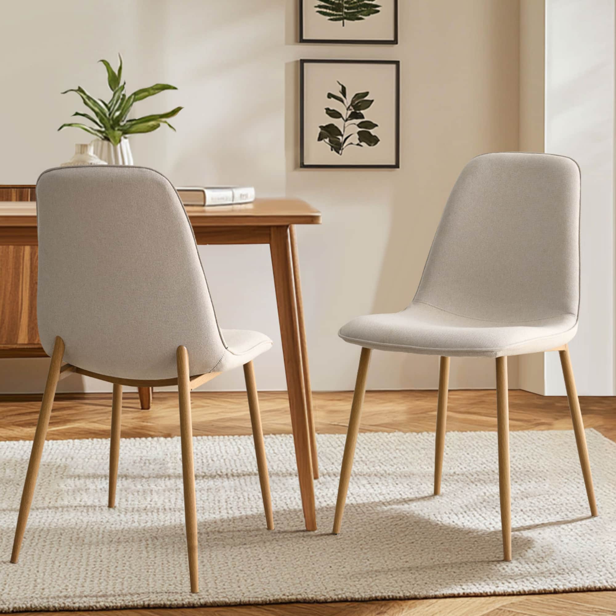 Maison Boucle Set of 2 Modern Beige Upholstered Dining Chairs with ...