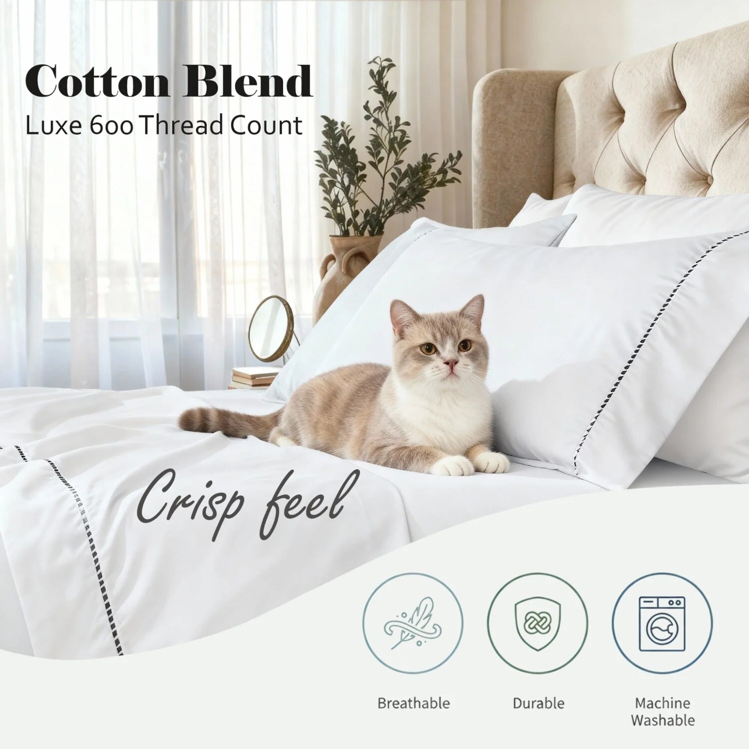 Superior Full 600 -Thread Count Cotton blend White-Black 4 -Piece Bed ...