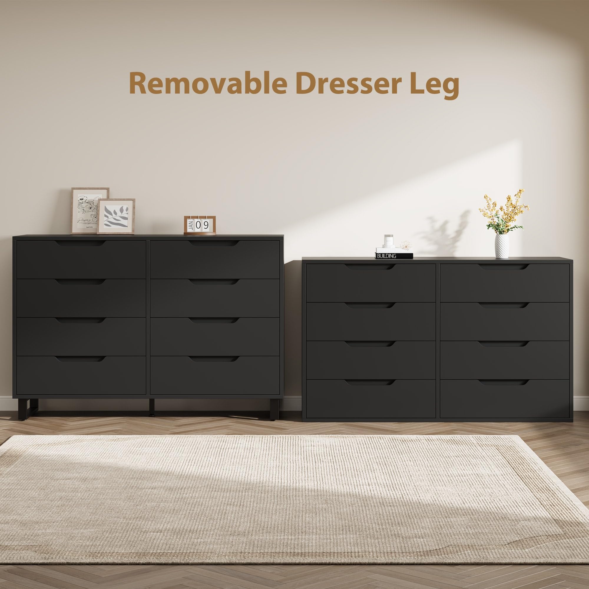 Garvee 55-in Wide 8 Drawer Dresser Freestanding Horizontal Wood Storage ...