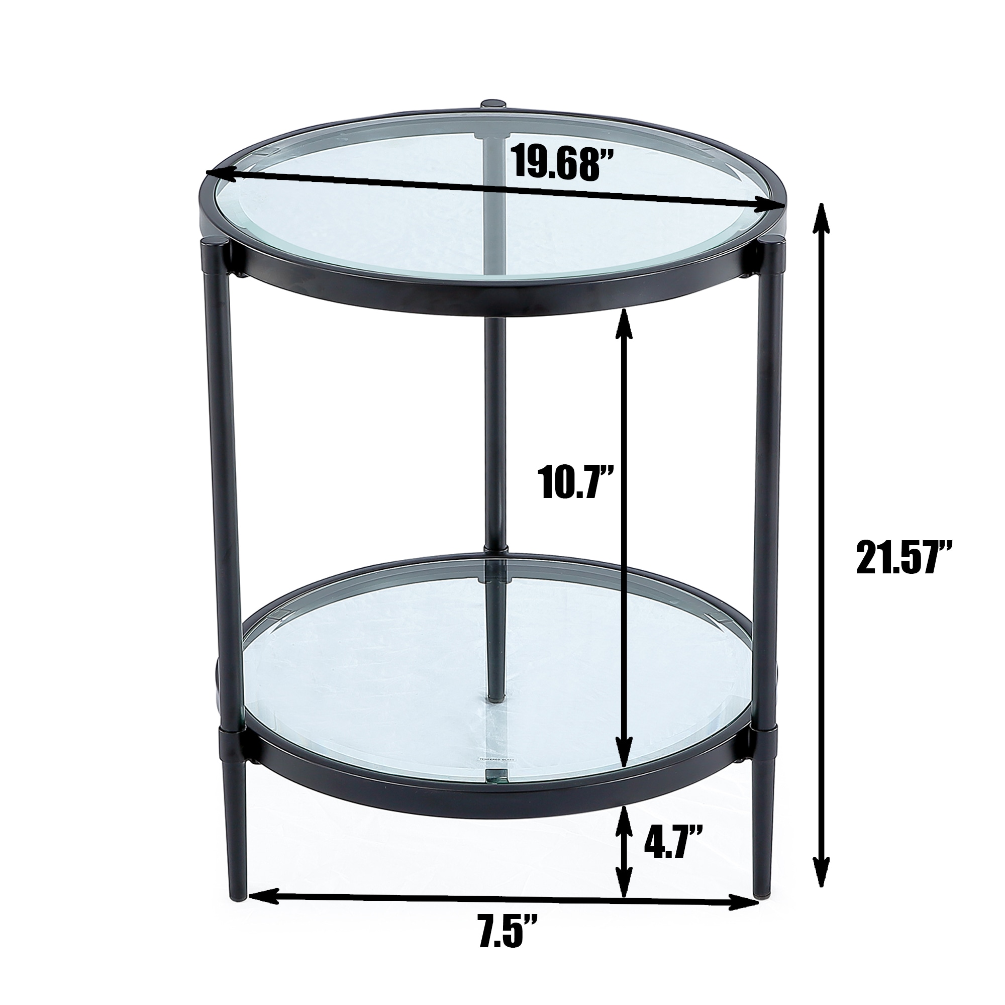 Gzmr 1968 In W X 2157 In H Black Glass Round Modern End Table