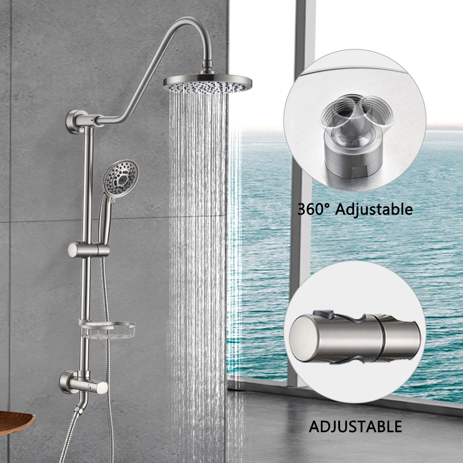 LUCKY ONE Handheld Shower System with 8 Inch Rain Shower Head ...