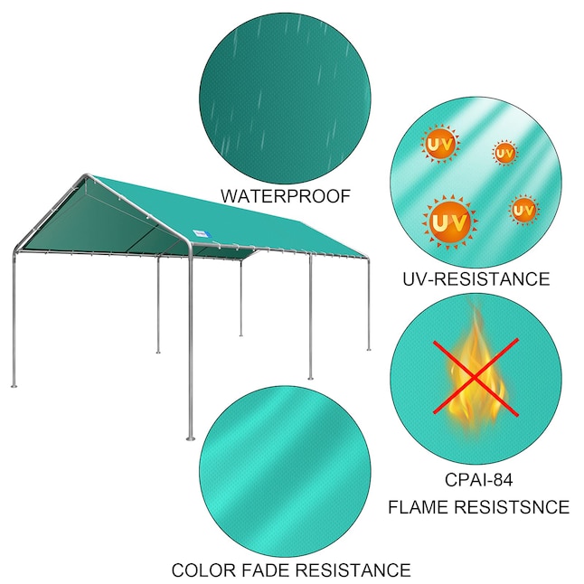 BANSA ROSE 20-ft x 10-ft Rectangle Green Metal Polyester Roof Semi ... BANSA ROSE 20-ft x 10-ft Rectangle Green Metal Polyester Roof Semi ...