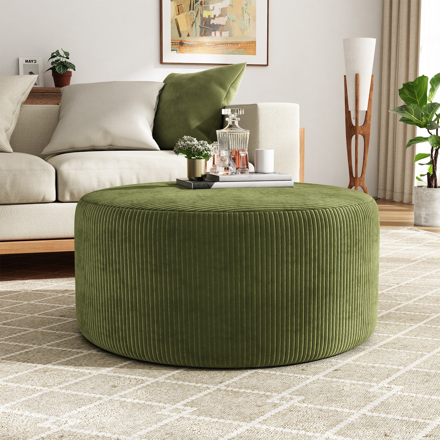 Streamdale Furniture Upholstered Round Ottoman Corduroy in the Ottomans ...