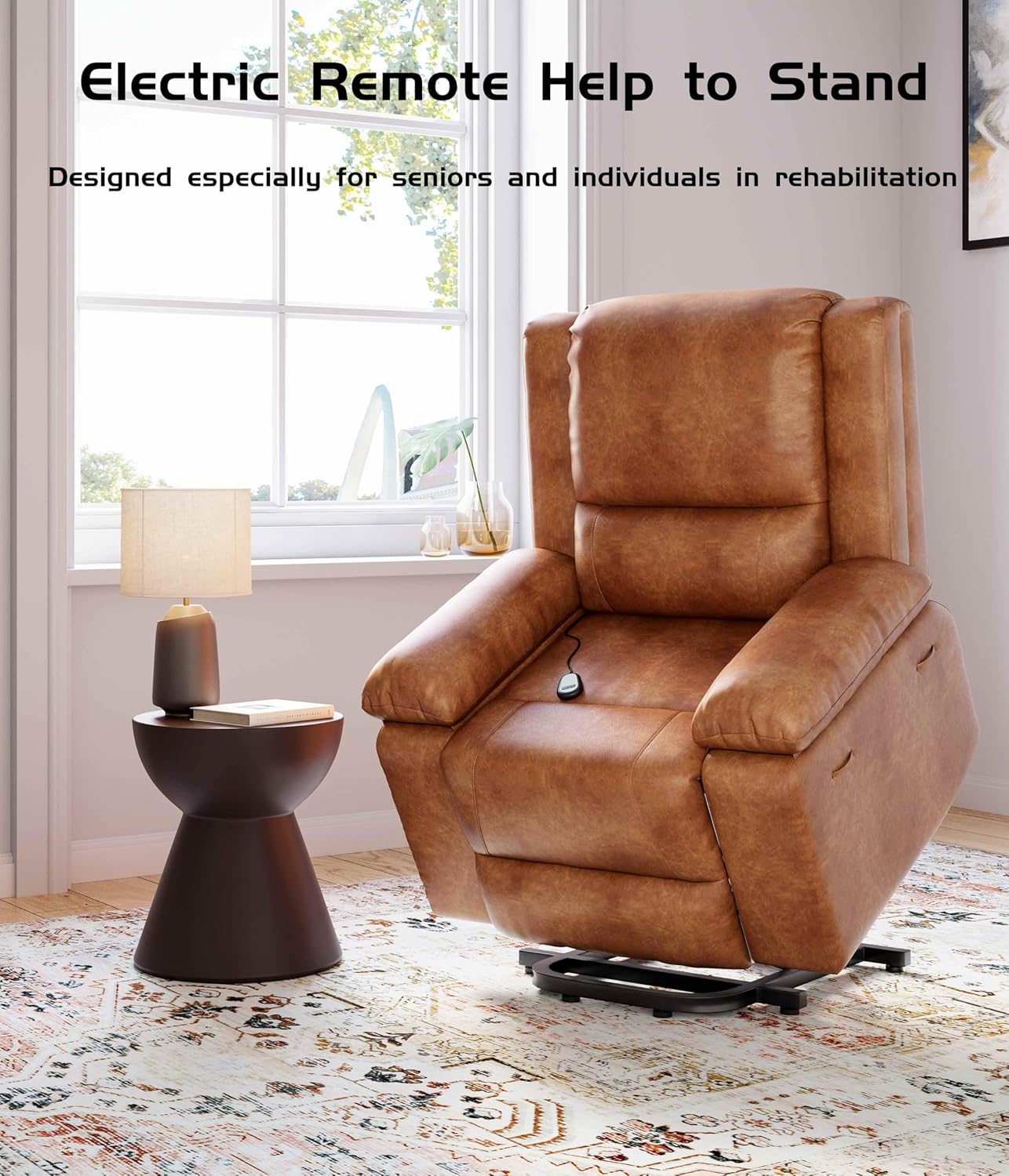 GAOMON Oversized PU Leather Power Lift Recliner Chair with Heat and ...